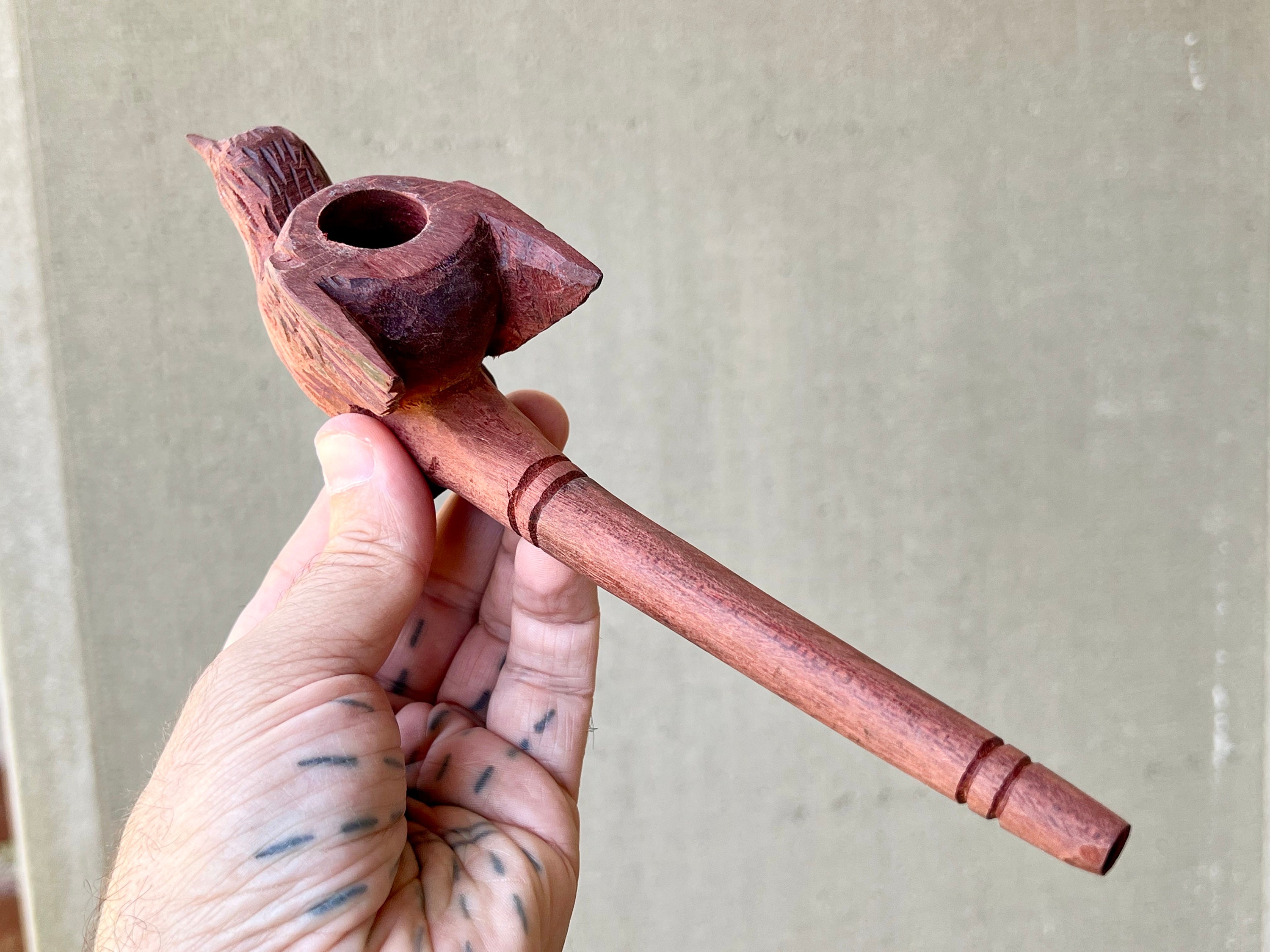 Ceremonial Hummingbird Pipe, Hand Carved Wood Pipe for Shamanic Plant ...