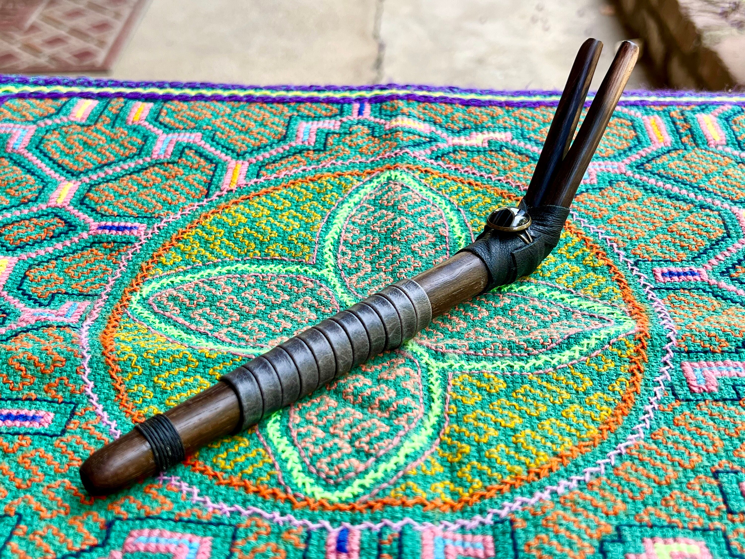 Double Tepi (kuripe) pipe with Black Agate, Solid Wood Tepi, shamanic ...