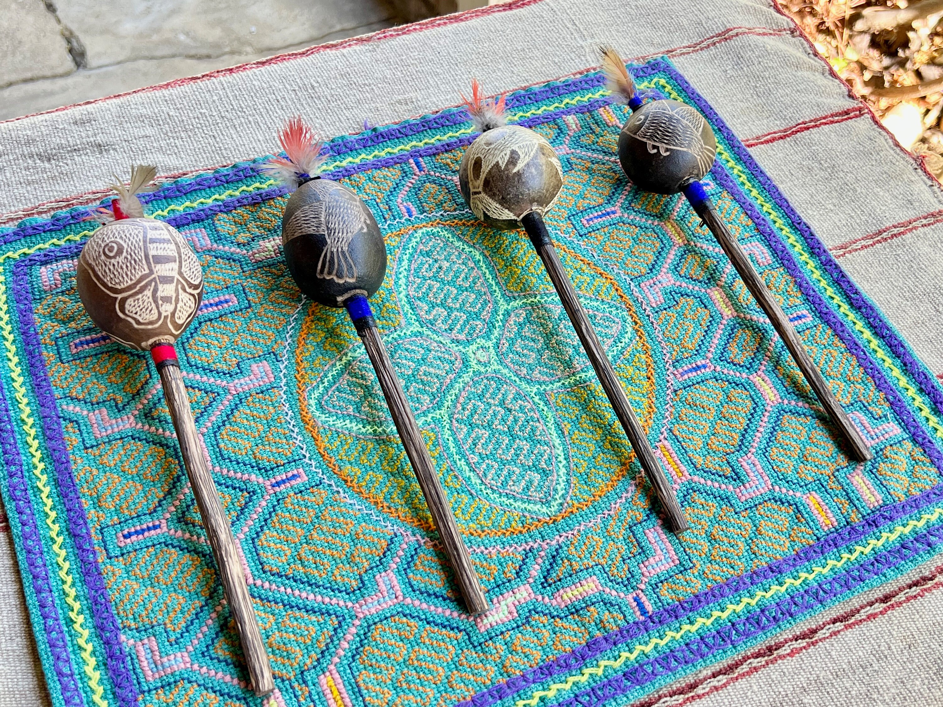 Shaman Rattle with Butterfly, Hummingbird or Dolphin, Traditional Small ...