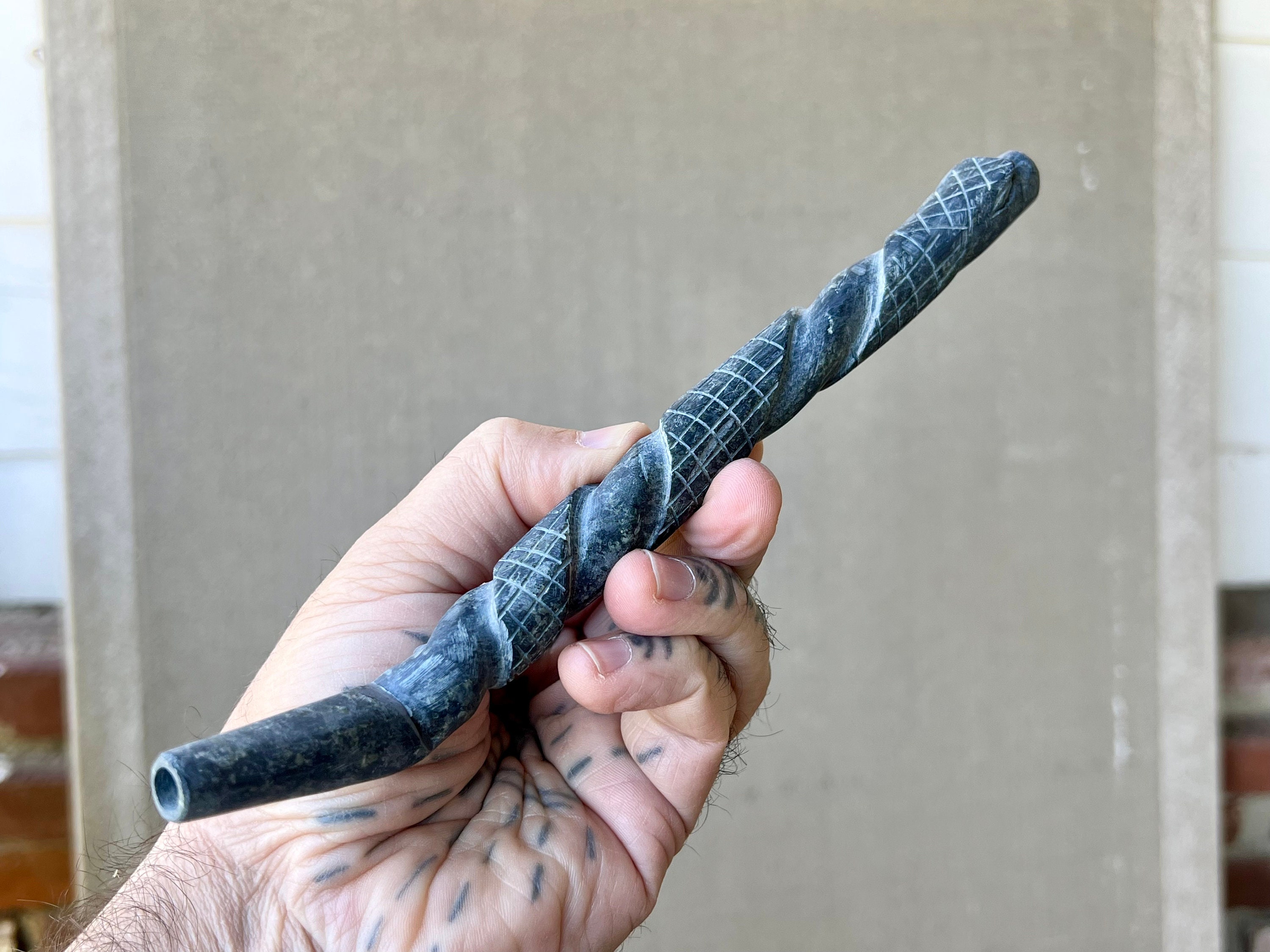 Stone Tepi Pipe, Andean Serpent Totem Tepi, Hand Carved from Stone in ...