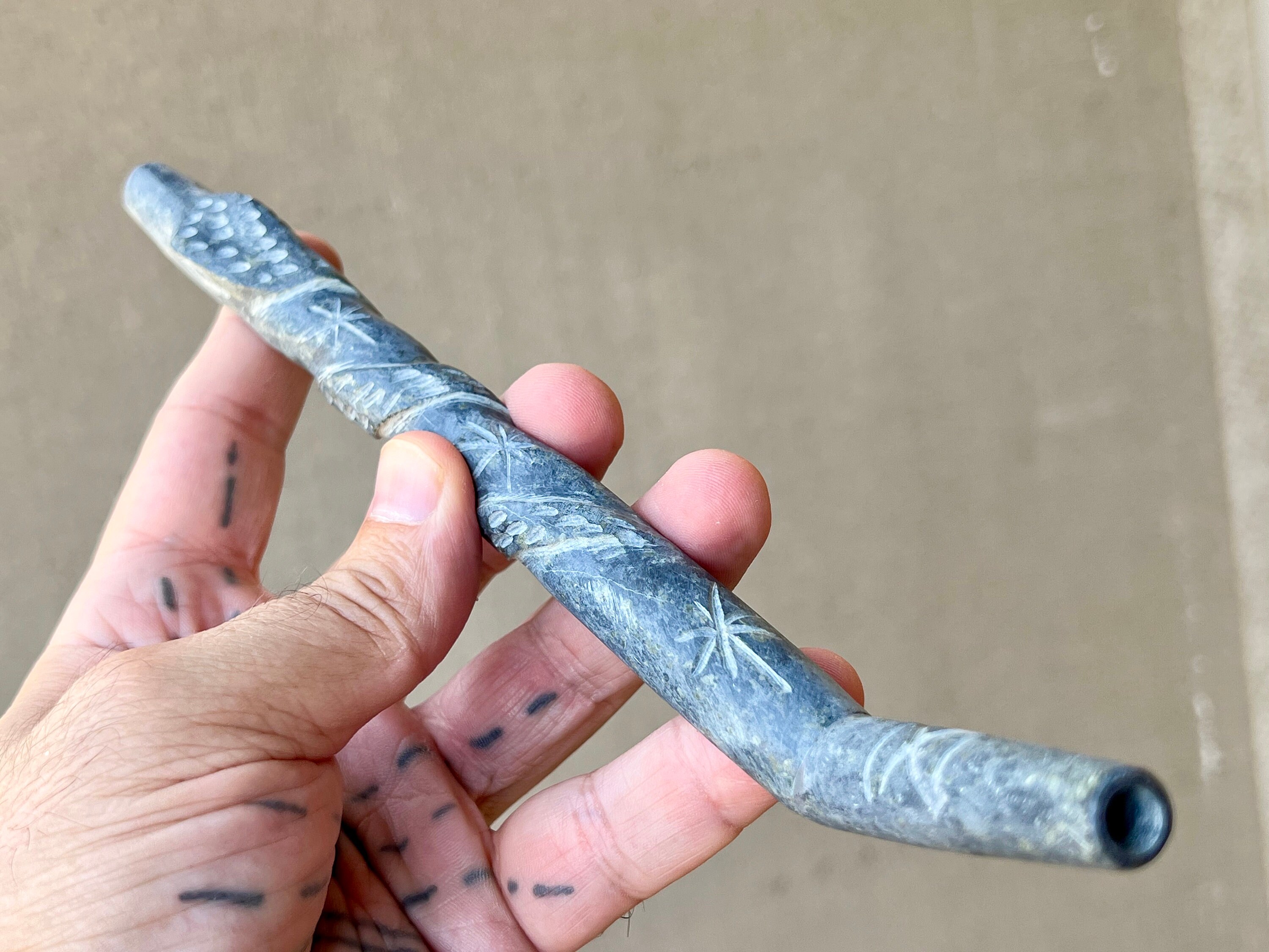 Serpent Tepi Pipe, Carved Stone Tepi (Kuripe) for Rapé, shamanic snuff ...