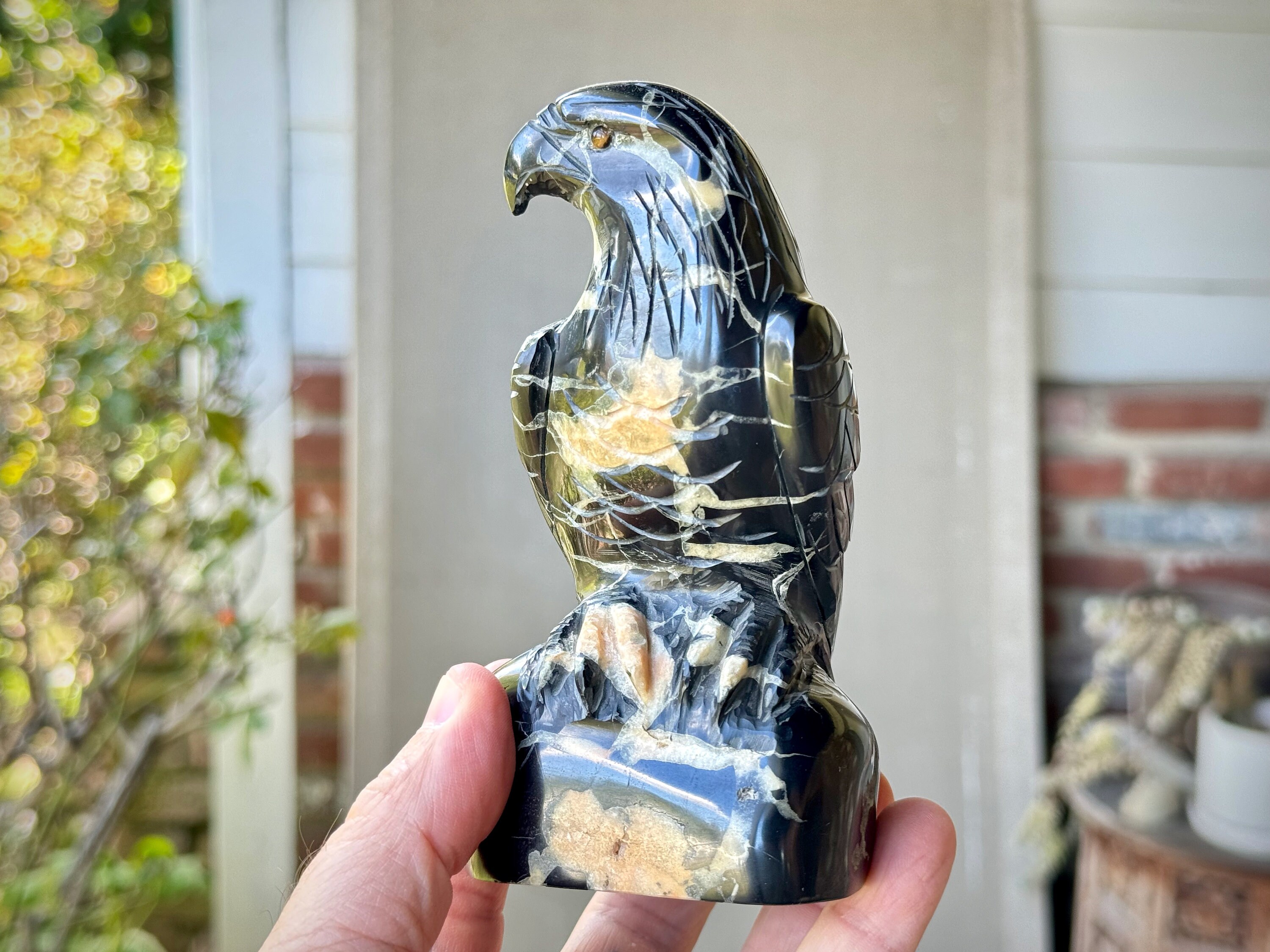 Andean Eagle Statue by Peruvian Artist Ozwaldo Perez, Hand Carved from ...