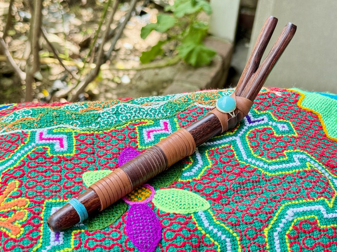 Double Tepi Pipe With Vibrant, Blue Amazonite, Natural Dark Tamarind ...