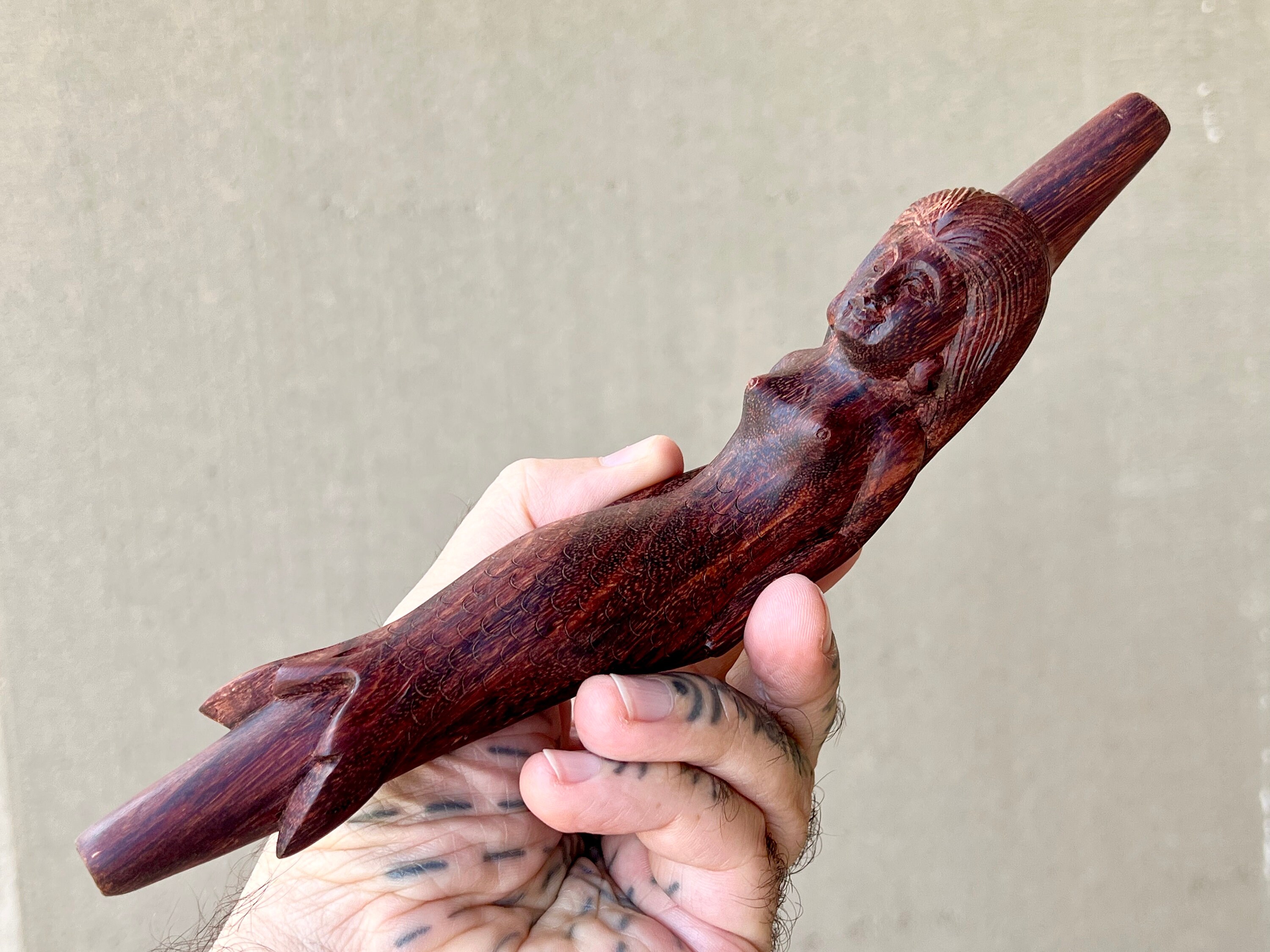 Mermaid Tepi, Solid Dark Wood Mermaid Tepi Pipe, Hand Carved from a ...