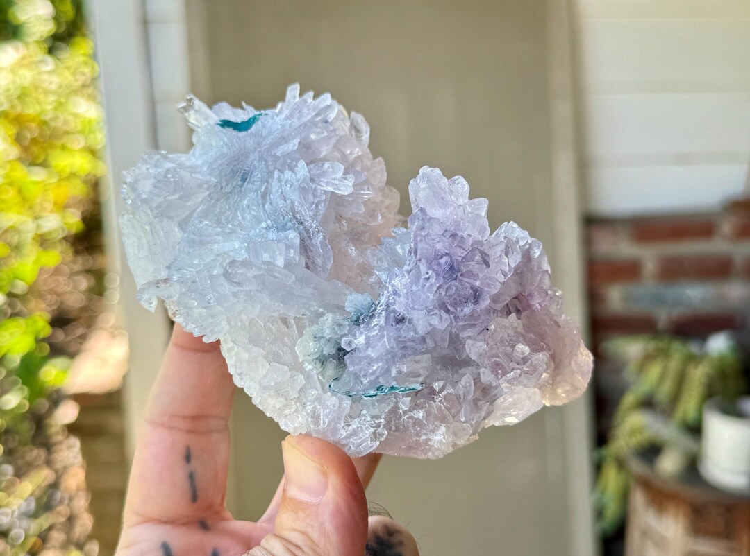 Amethyst Flower Quartz With Celadonite and Crystalline Radial Growth ...