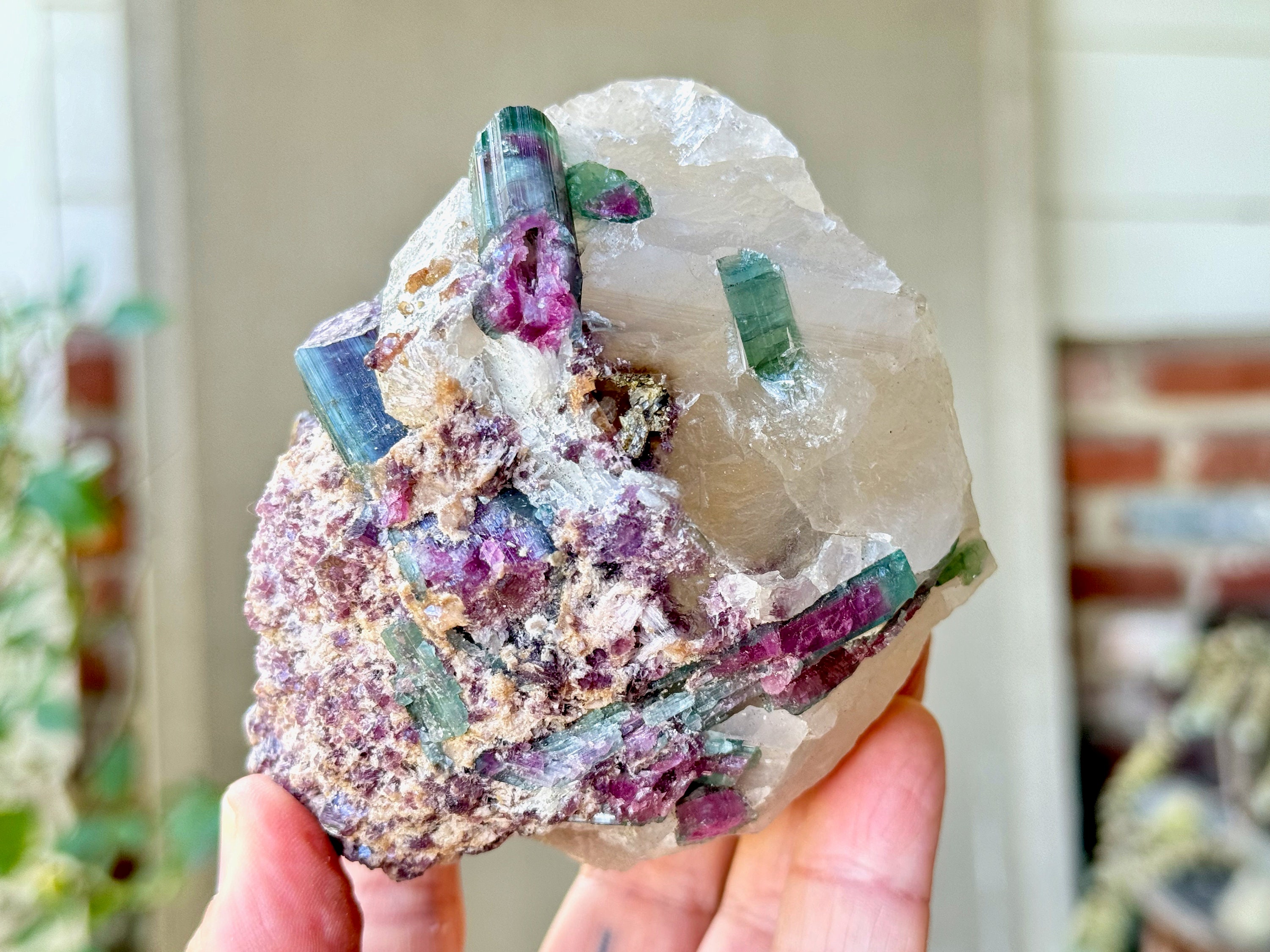 Unicorn Stone Quartz with Bicolor Pink & Teal Blue Tourmaline and ...