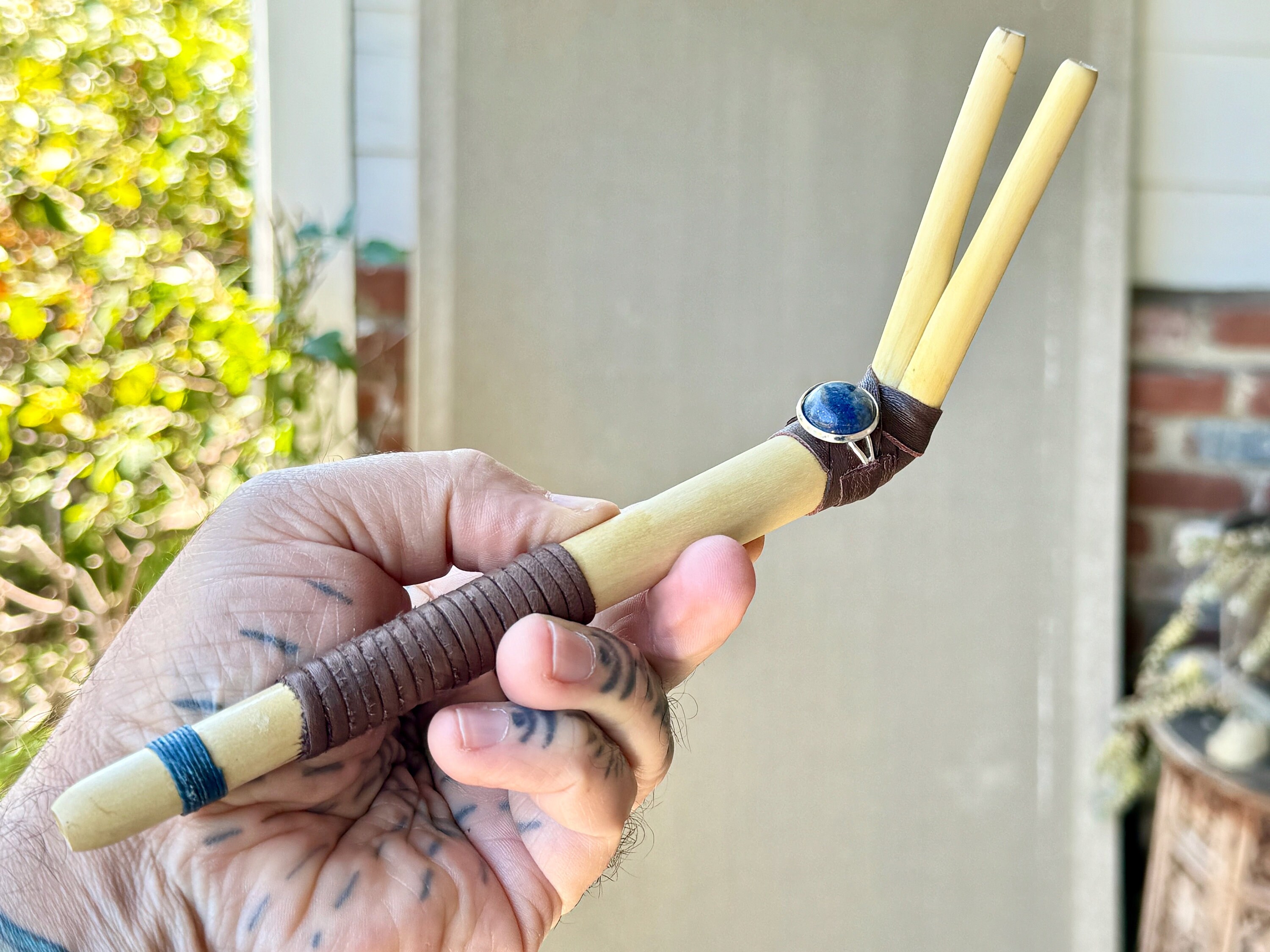 Double Tepi Pipe with Lapis Lazuli, Handcrafted Natural Light Wood ...