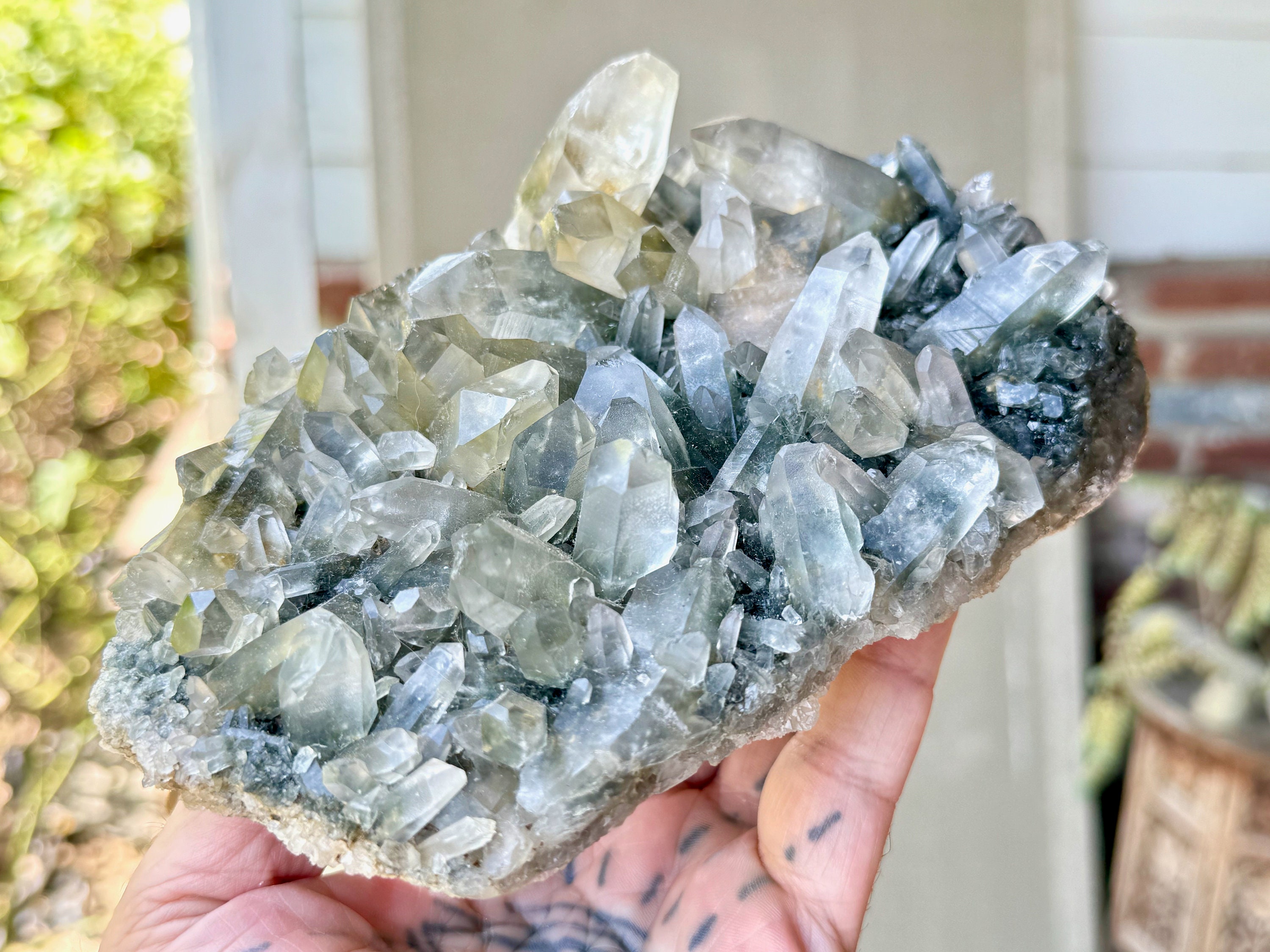 Blue Tara Nightshade Quartz Cluster with Vibrant Blue Riebeckite ...