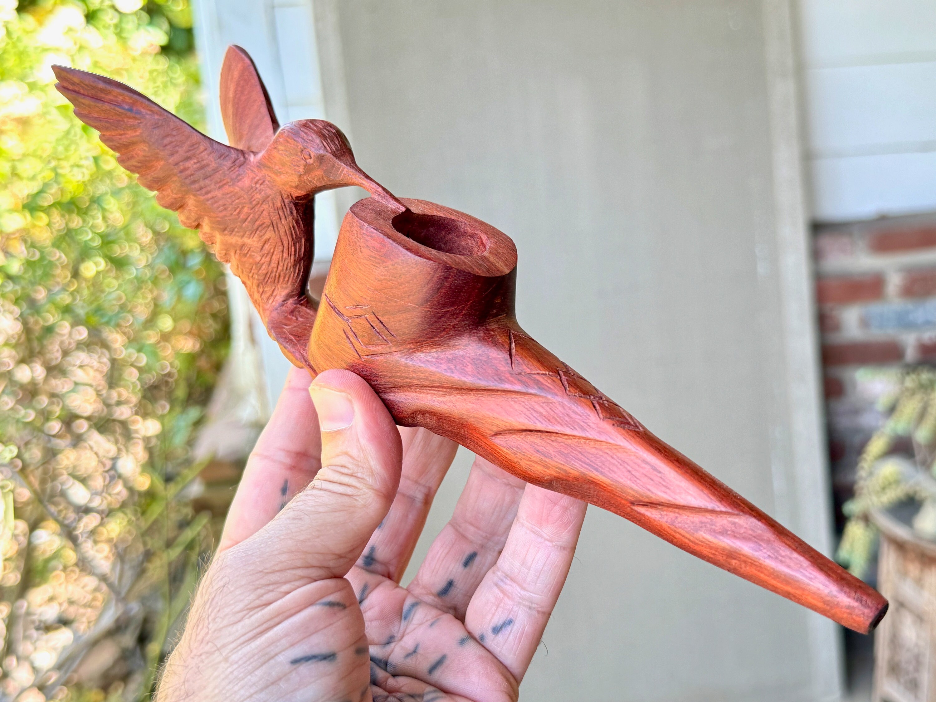Hummingbird Pipe by Betson Macawashi, Hand Carved Palo Sangre Wood ...