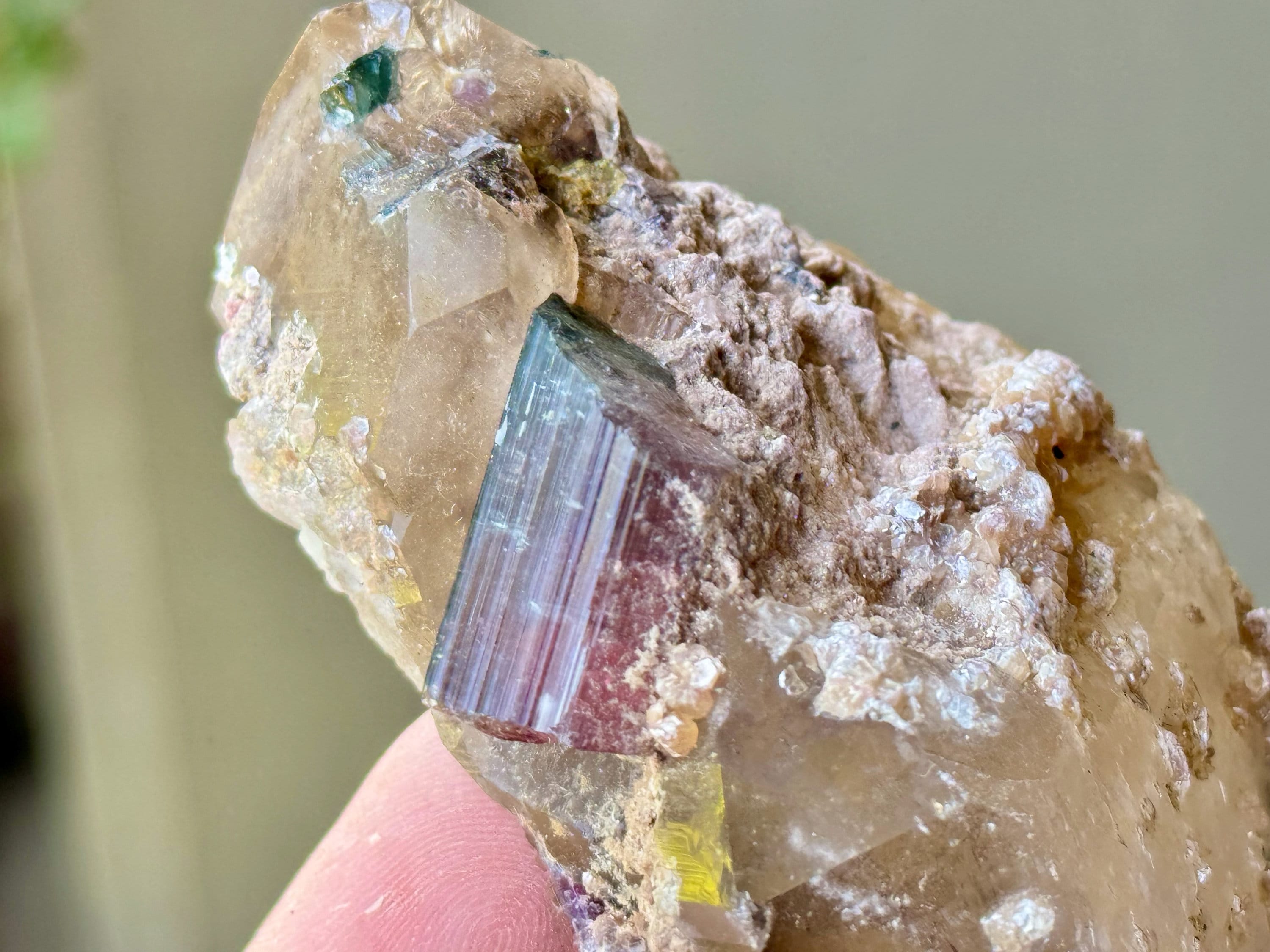 Quartz with Bicolor Pink and Teal Blue Green Tourmaline and Pink ...