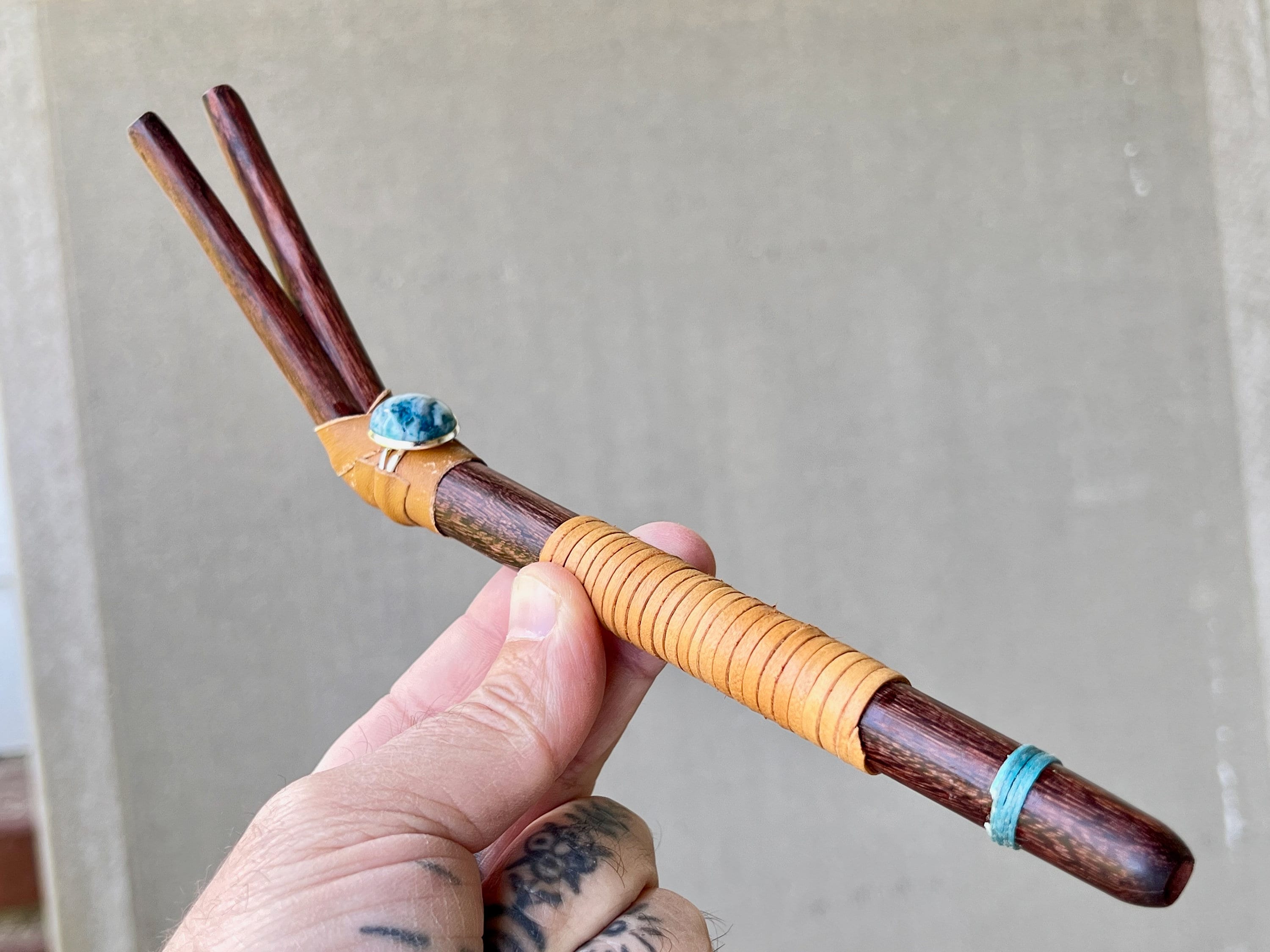 Double Tepi (kuripe) pipe with Crazy Lace Agate, Solid Dark Wood Tepi ...