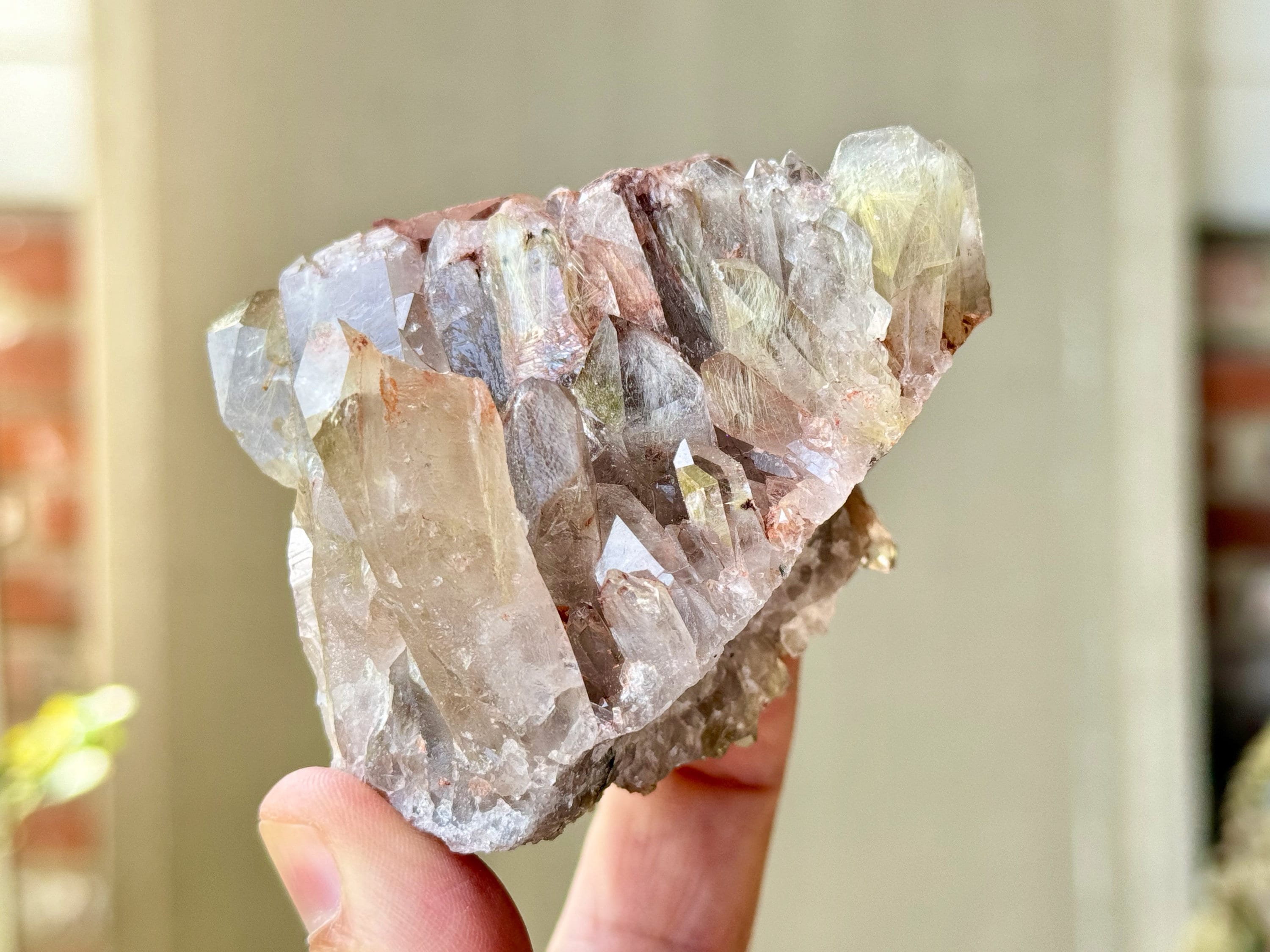 Golden Rutile Quartz Cluster with Red Hematite Inclusion, Conductor ...