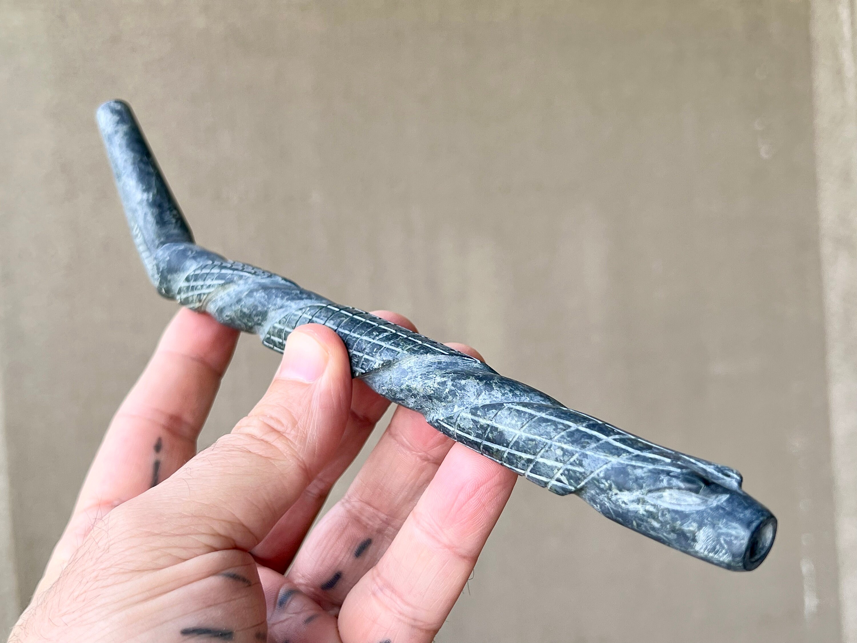 Stone Tepi Pipe, Andean Serpent Totem Tepi, Hand Carved from Stone in ...