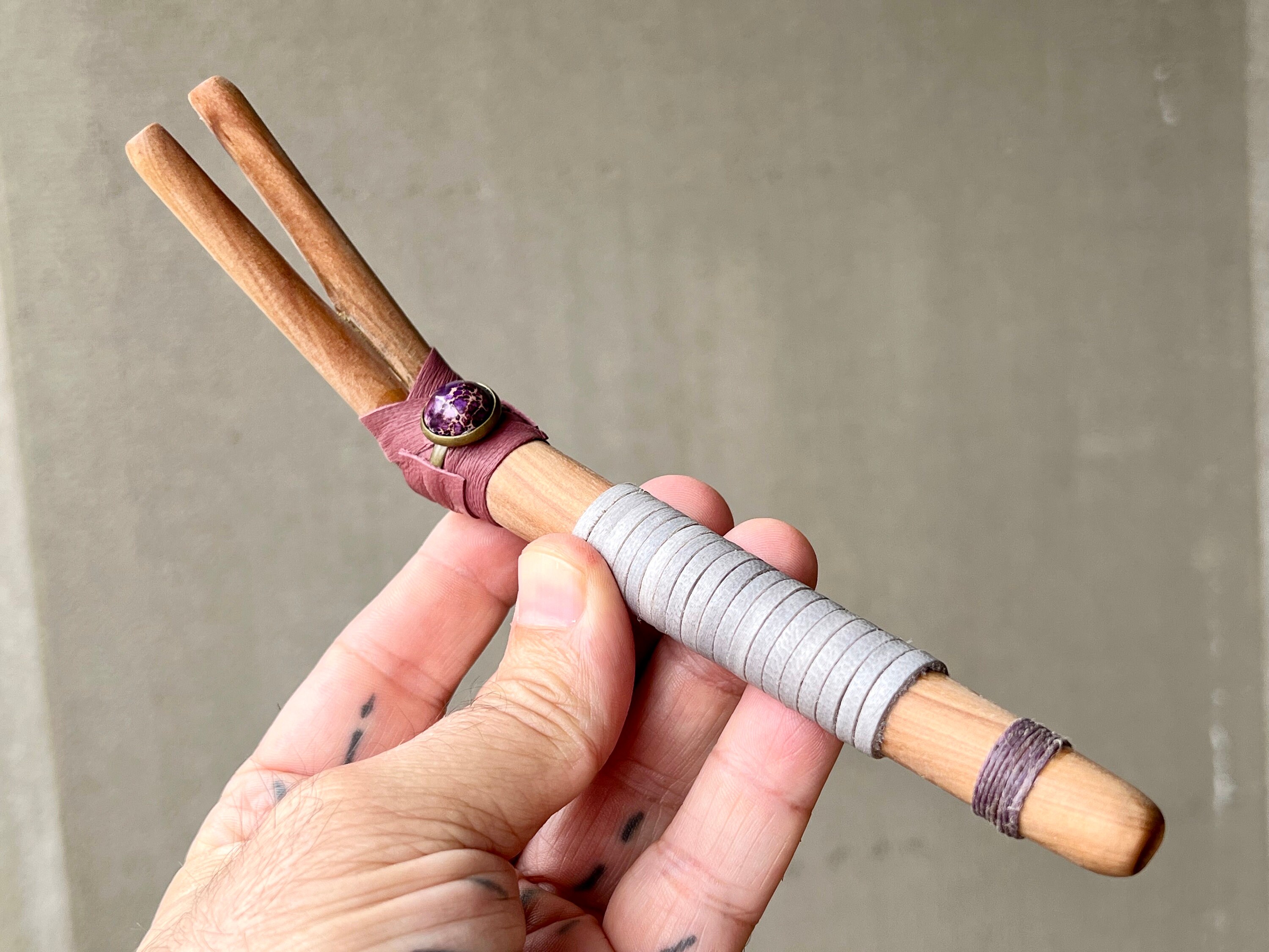 Double Tepi (kuripe) pipe with Purple Jasper, Solid Wood Tepi, shamanic ...