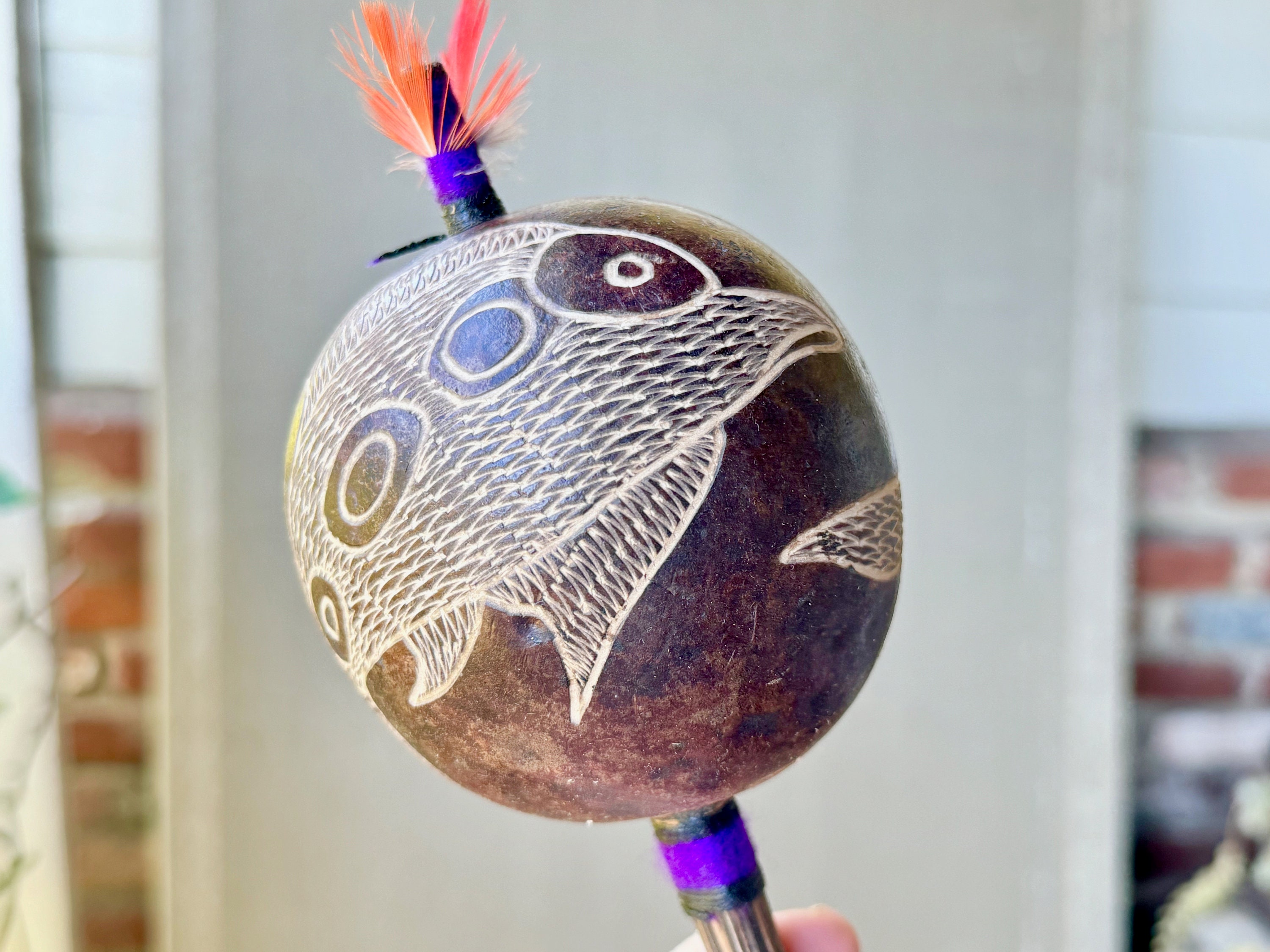 Shaman Rattle with Condor, Dolphin, Jaguar, Hummingbird and Serpent ...
