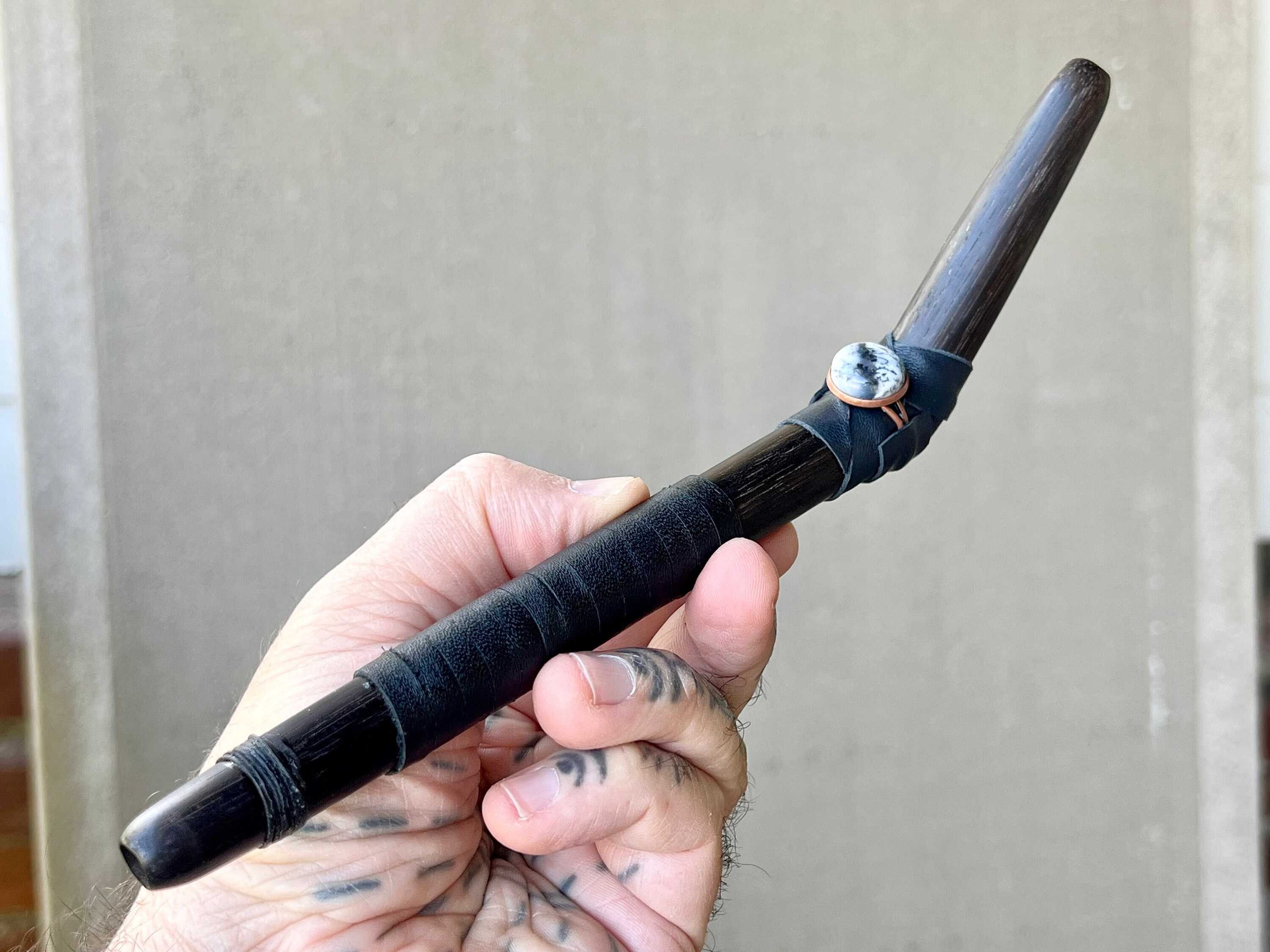 Tepi (kuripe) pipe with Dendritic Opal, Solid Ebony Wood Tepi, shamanic ...