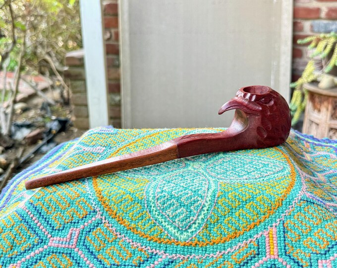 Jungle Bird Mapacho Pipe by Peruvian Artist Luis Bocanegra, Solid Wood ...