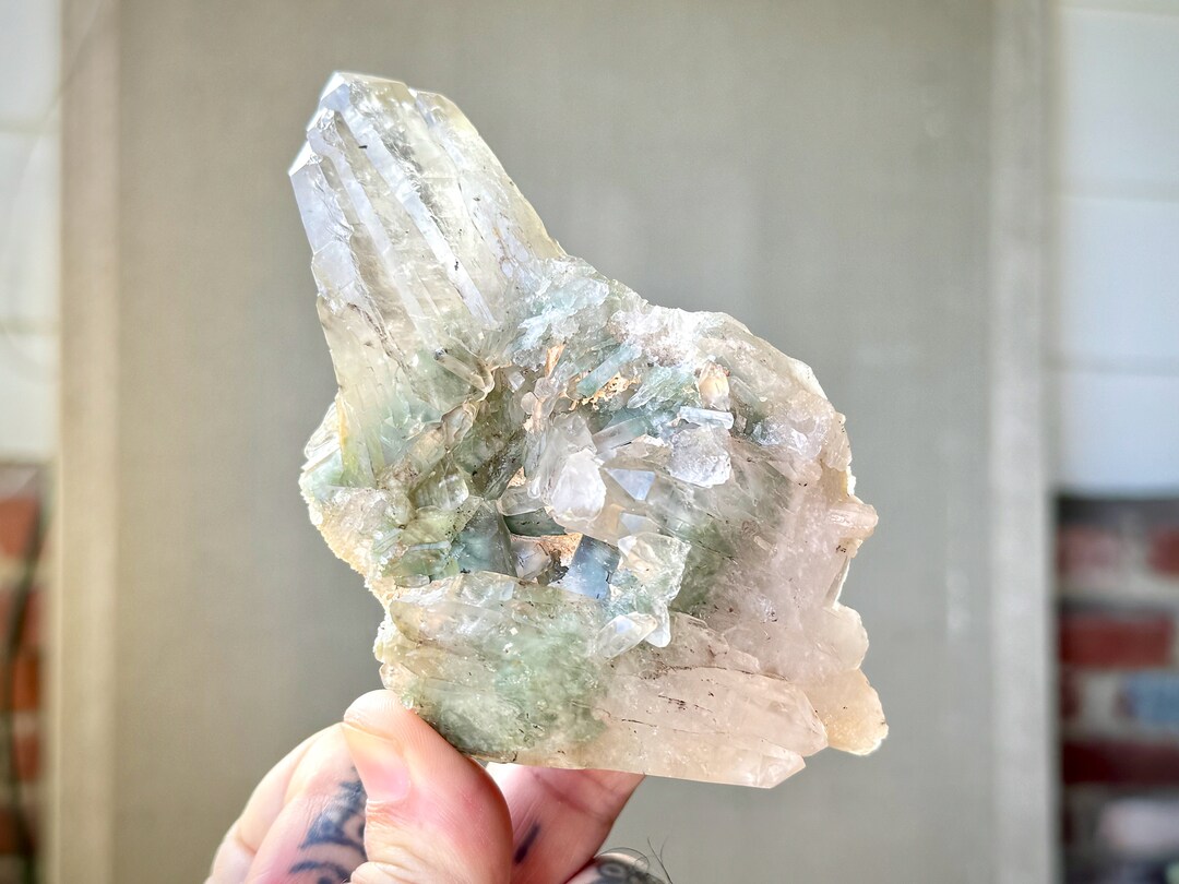 Green Phantom Quartz Cluster With Vibrant Green Chlorite Inclusions ...
