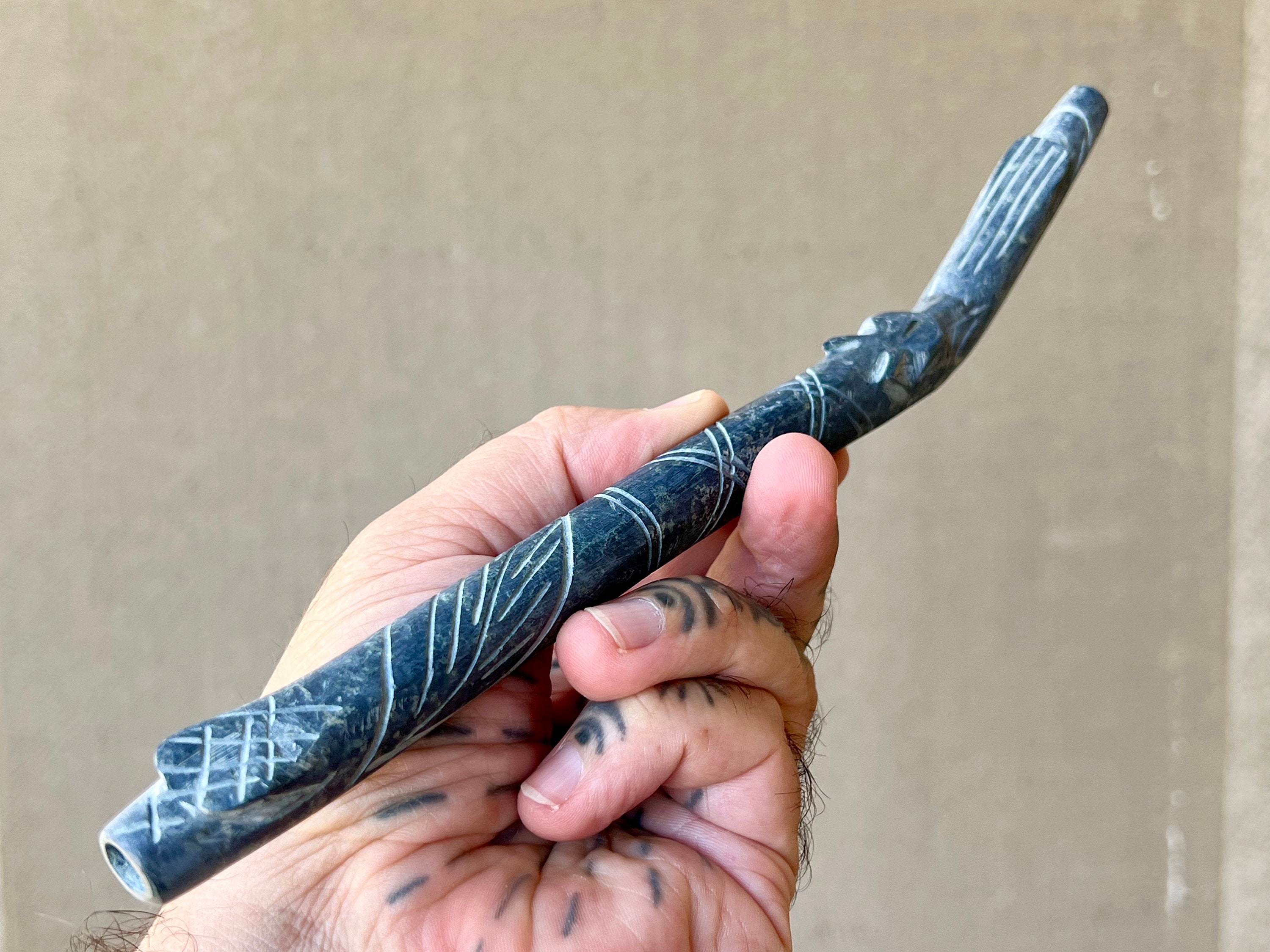 Stone Tepi Pipe with Puma, Eagle & Snake Carved Stone Tepi (Kuripe) for ...