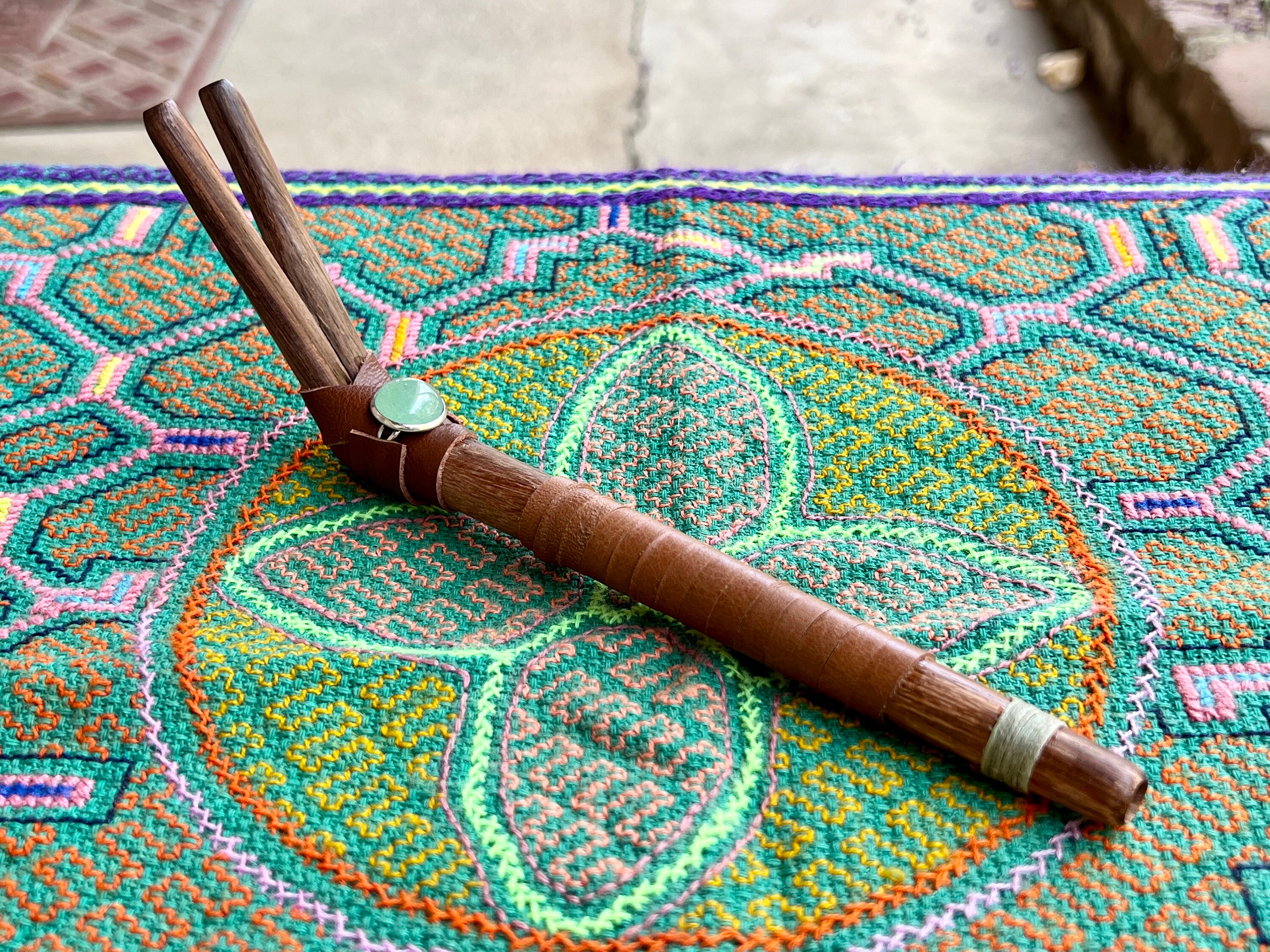 Double Tepi (kuripe) pipe with Aventurine, Dark Wood Tepi, shamanic ...