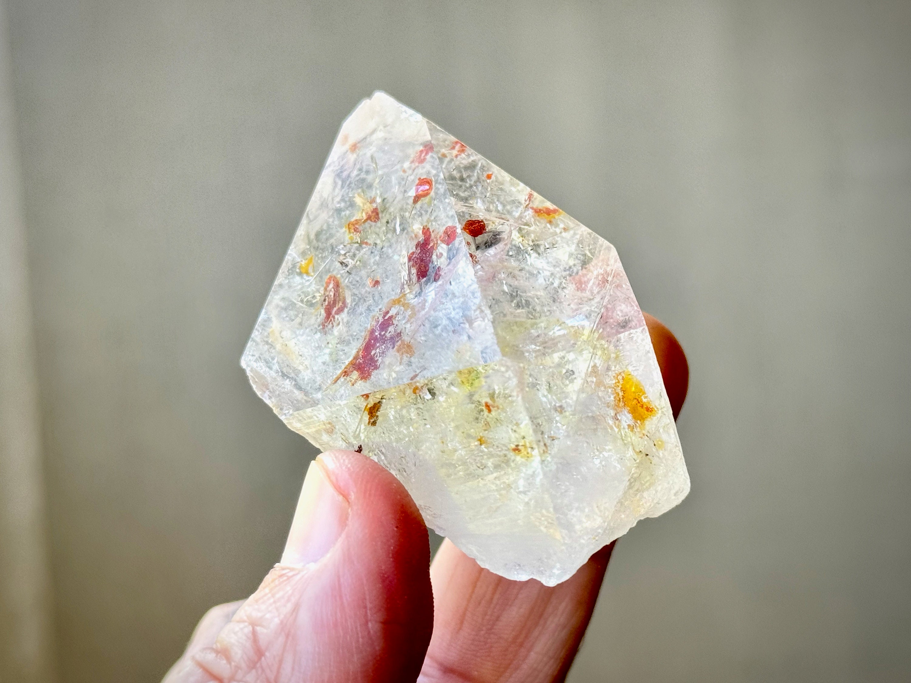 Magnesite Quartz Crystal, Water Clear Quartz with Golden and Red ...