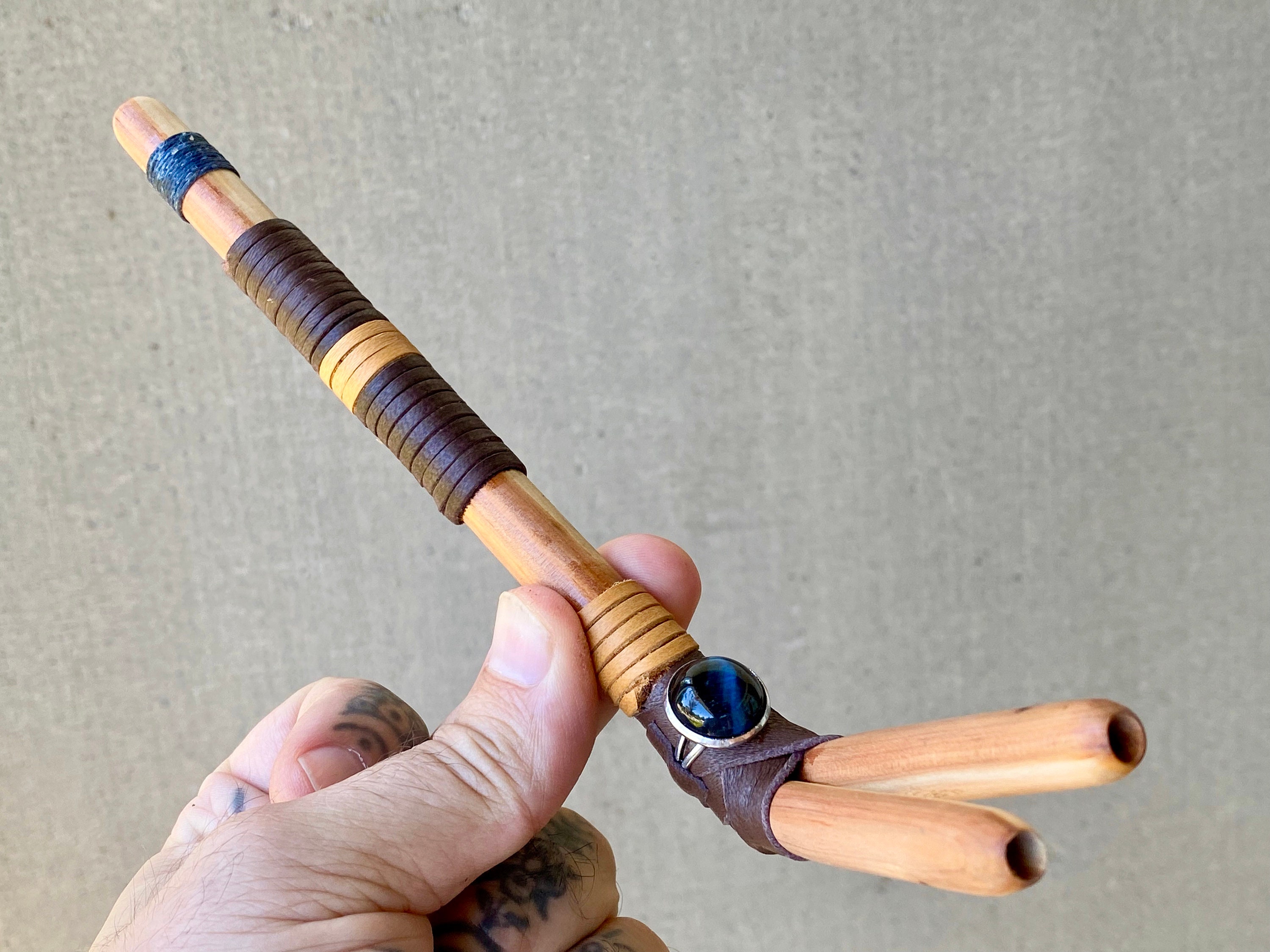 Double Tepi (kuripe) pipe with Blue Tiger's Eye, Solid Wood Tepi ...