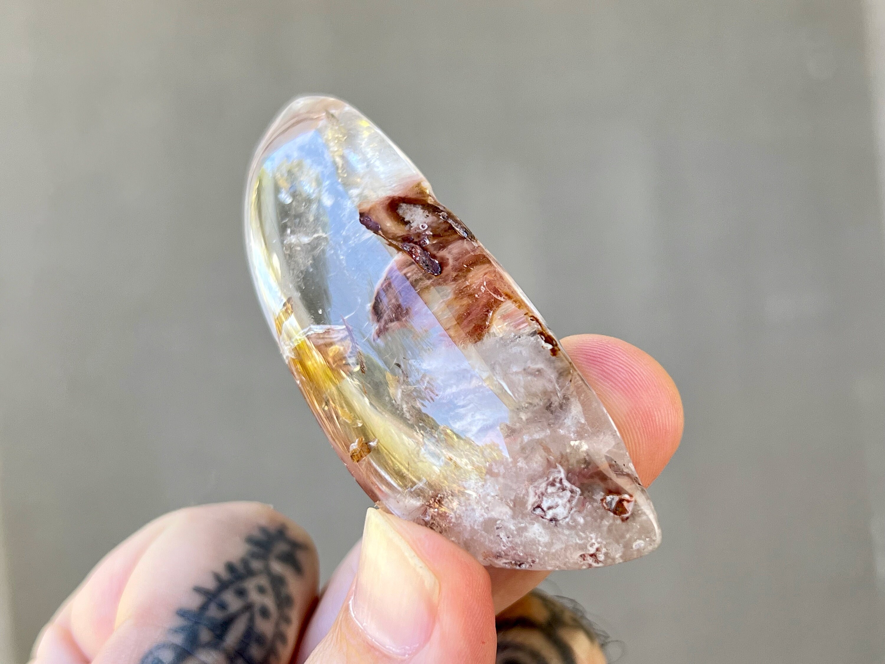Quartz Crystal Ovular Dome with Dark Red Hematite Inclusions, Water ...