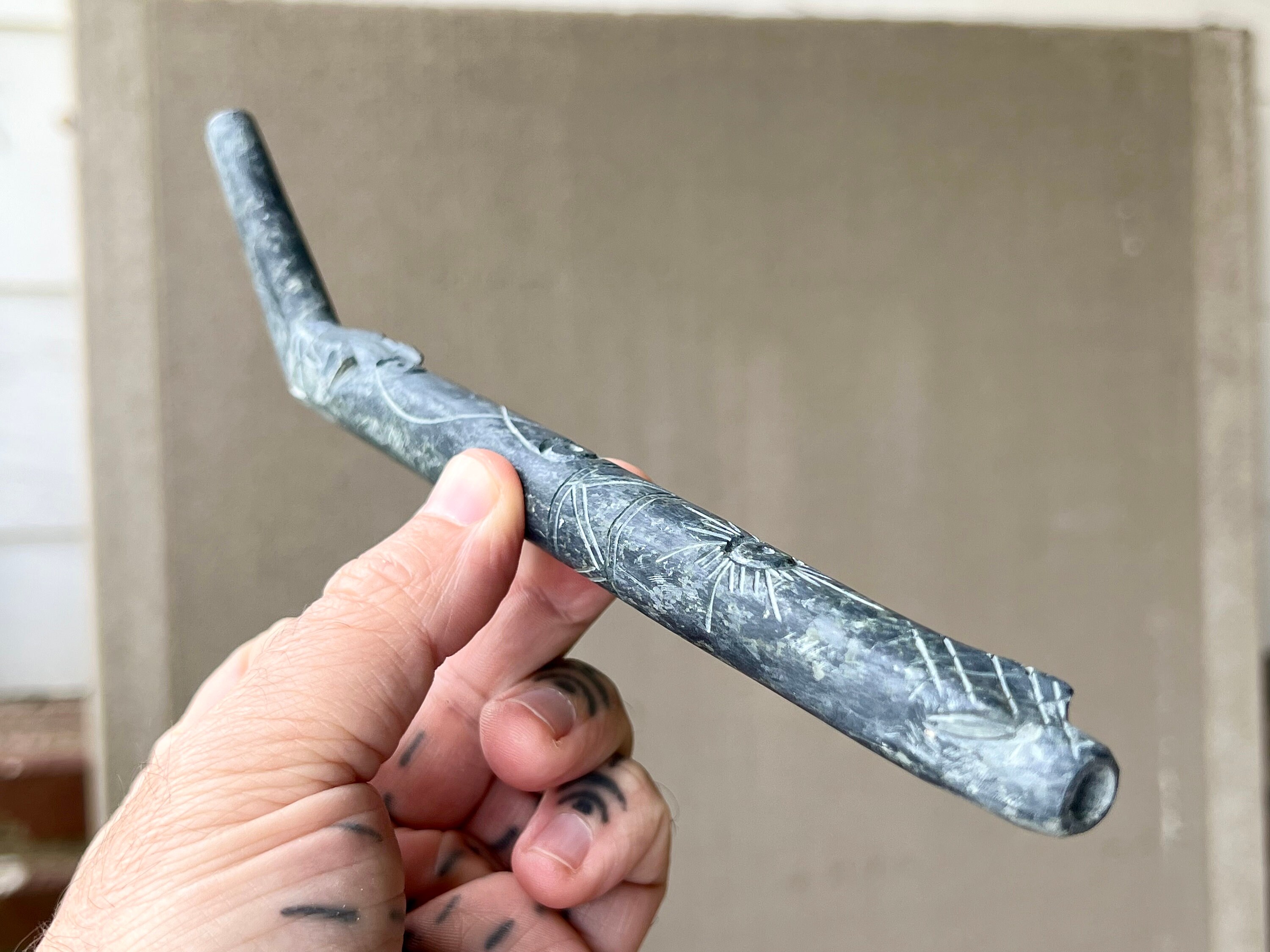 Andean Stone Tepi Pipe, Carved Stone Puma and Serpent Tepi for ...