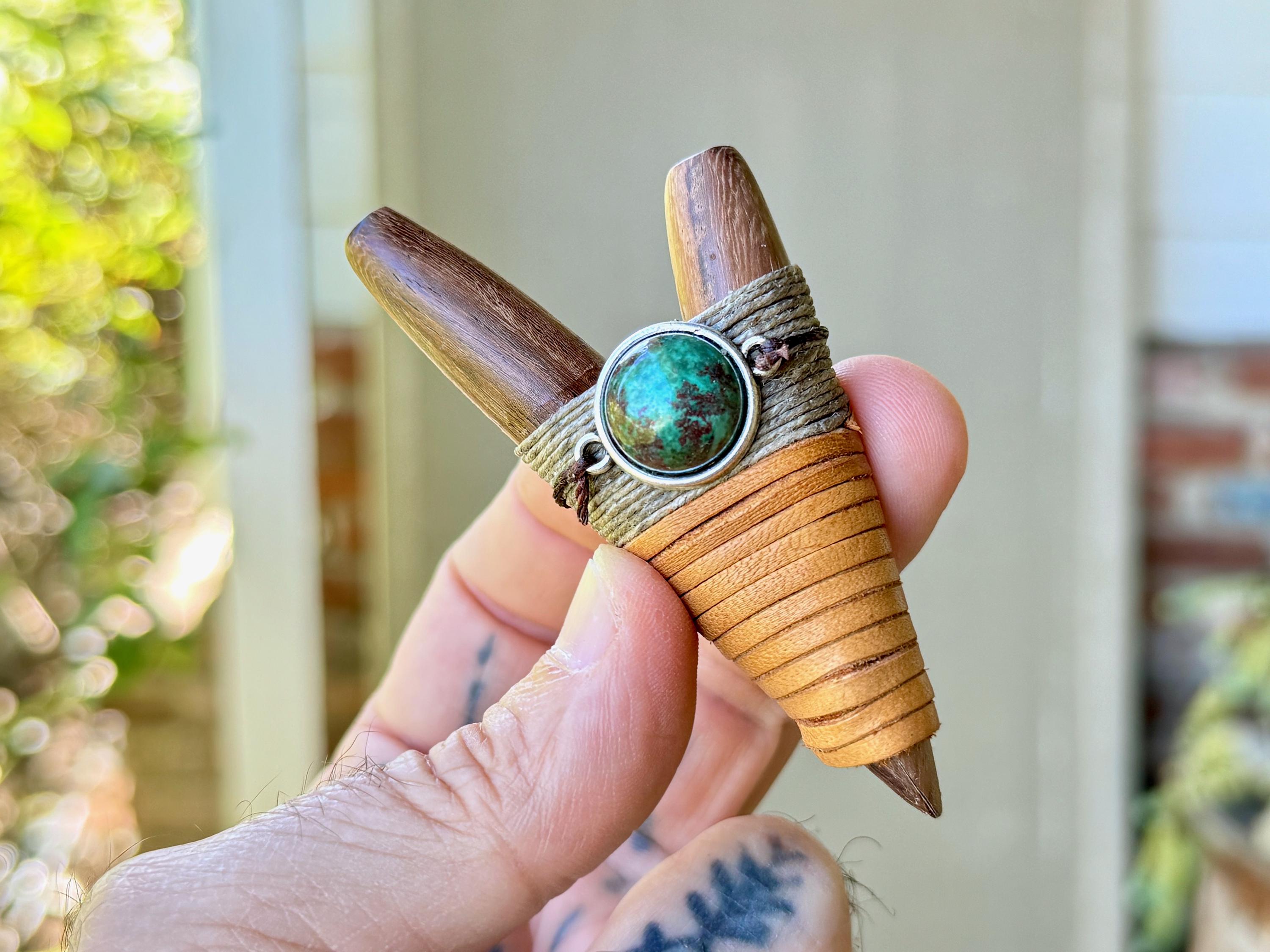 Kuripe, Natural Wood Kuripe with Beautiful Chrysocolla Stone ...