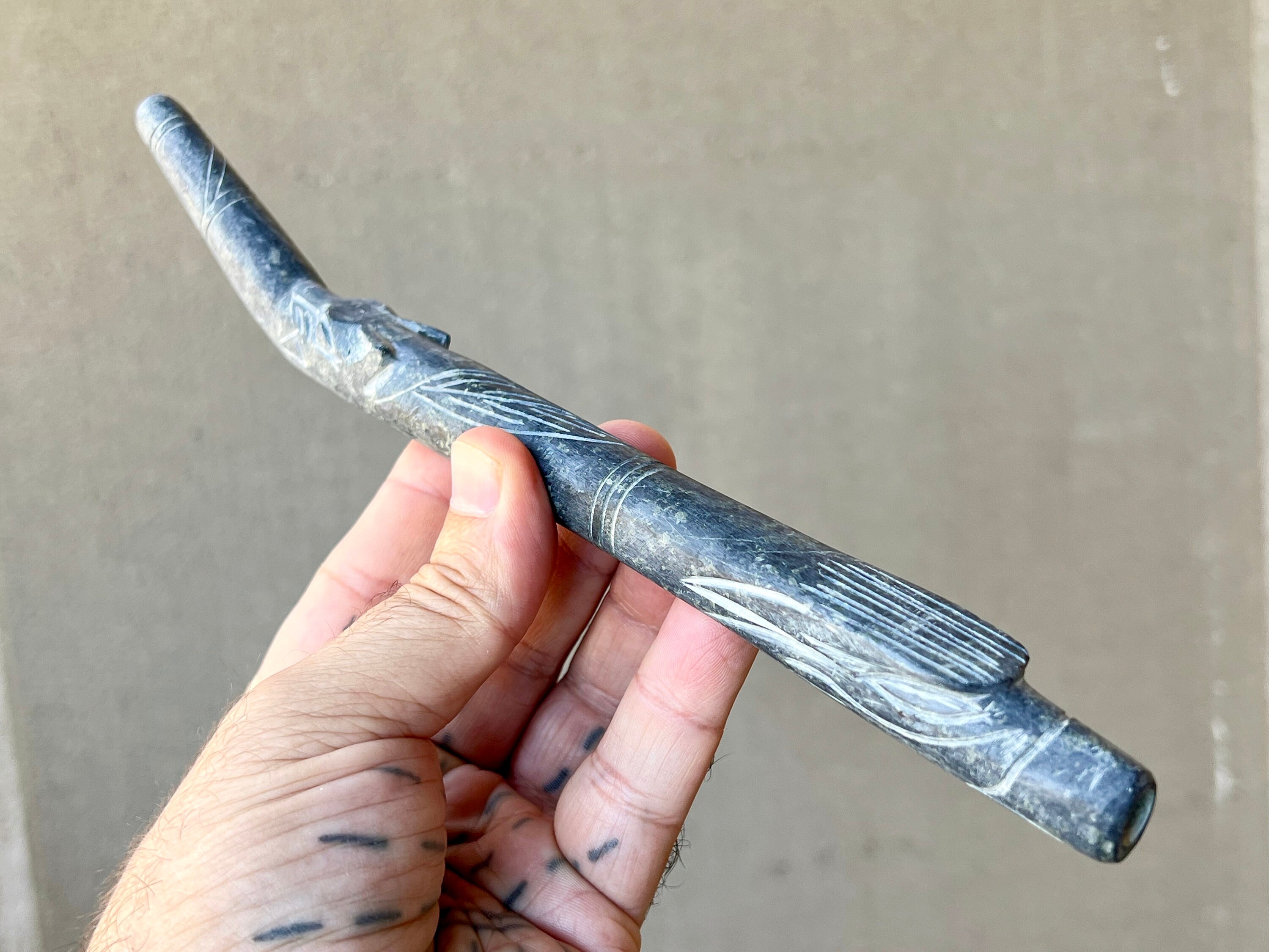 Stone Tepi Pipe, Puma (Jaguar) and Eagle Carved Stone Tepi Pipe ...