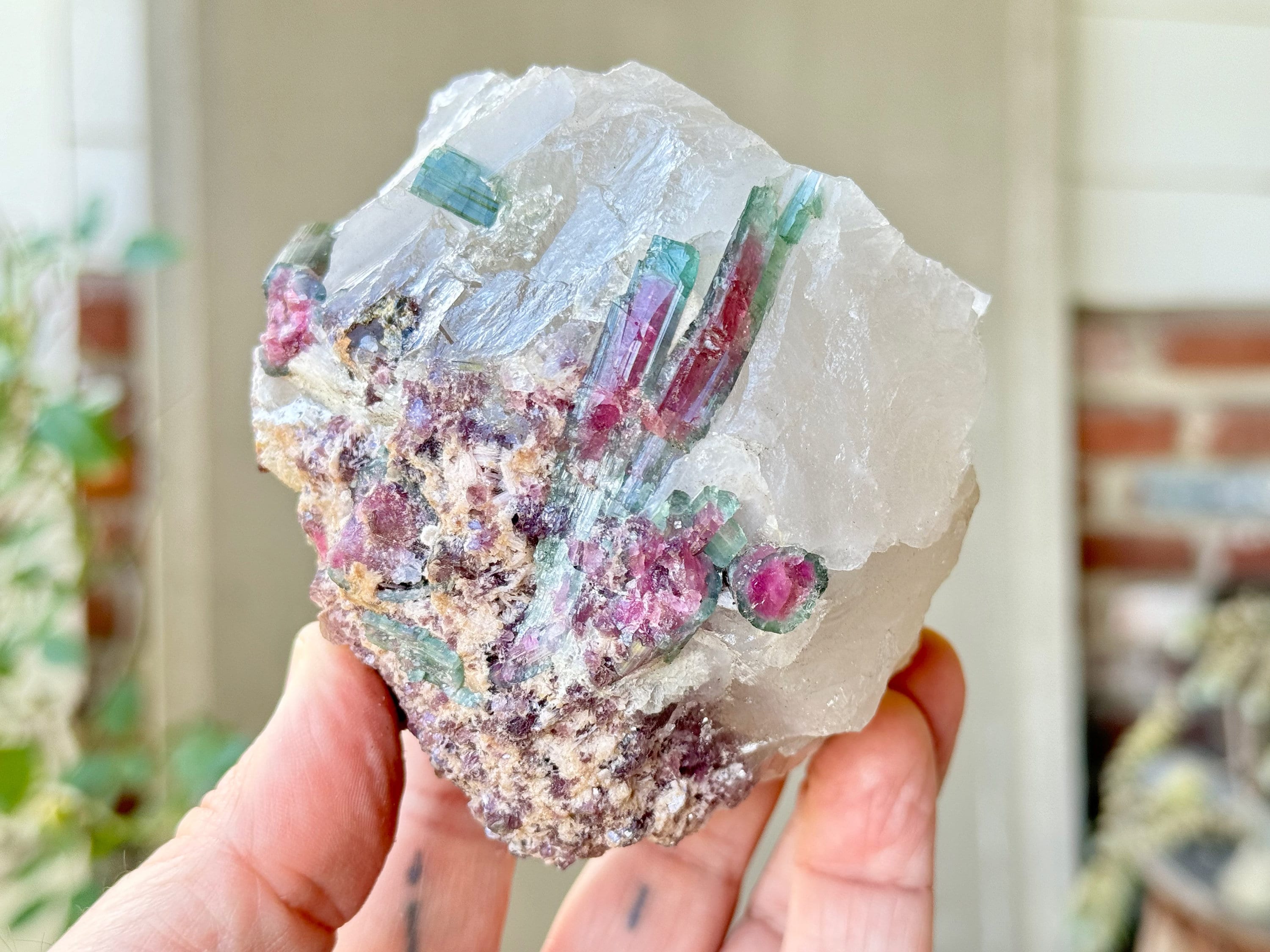 Unicorn Stone Quartz with Bicolor Pink & Teal Blue Tourmaline and ...