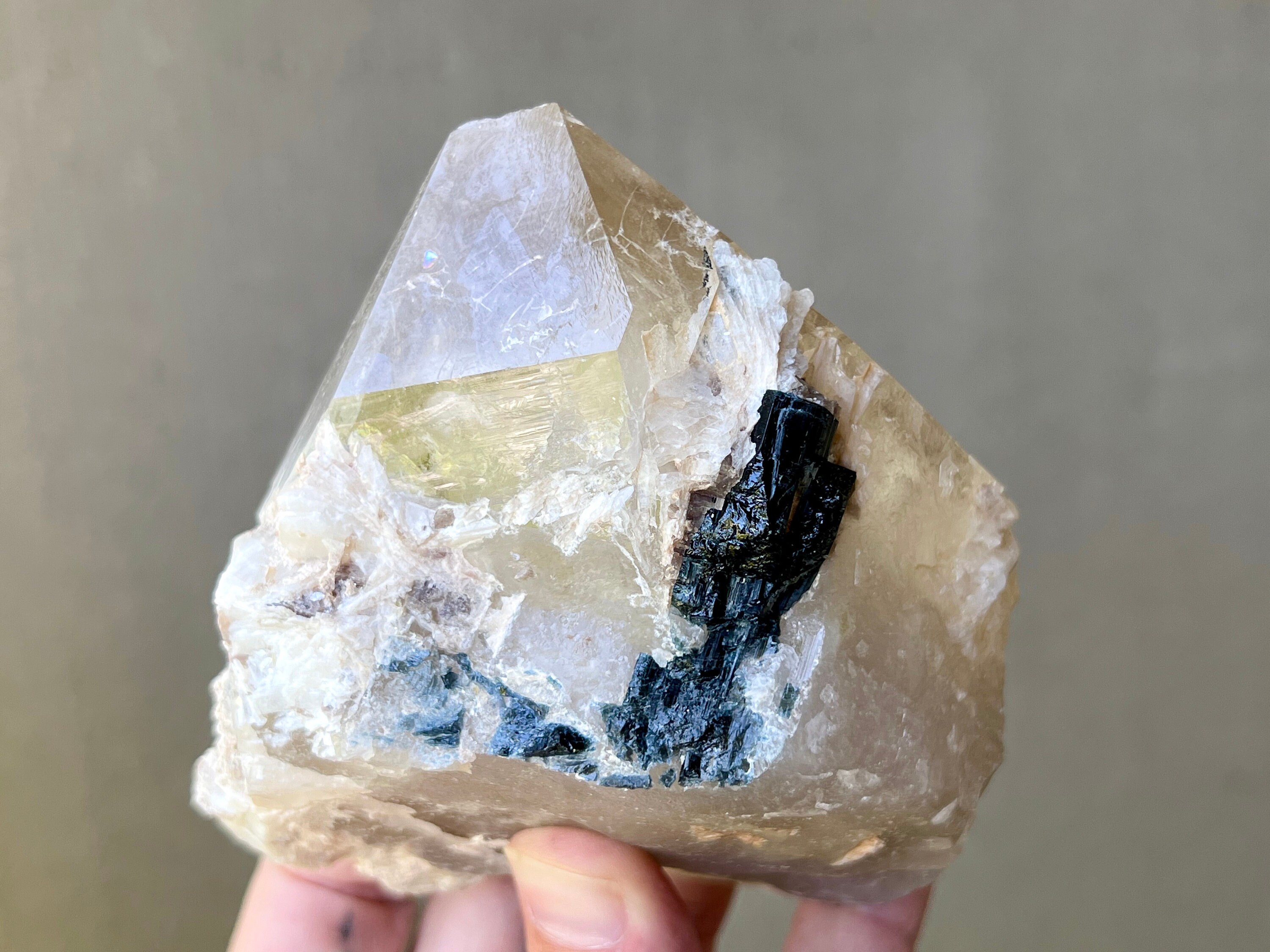 RESERVED for JULIE Quartz with Citrine Inclusion and Indicolite, Large ...