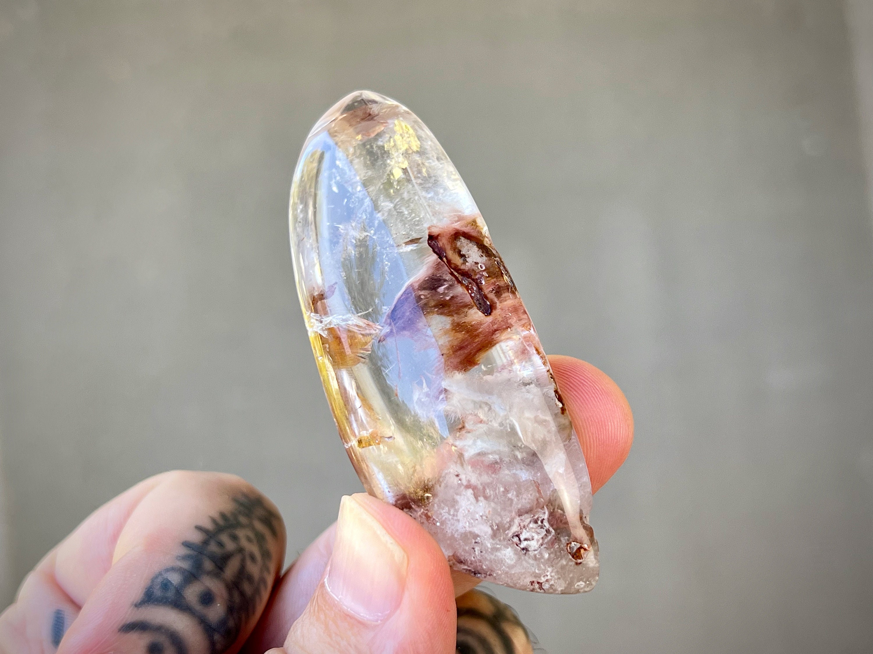 Quartz Crystal Ovular Dome with Dark Red Hematite Inclusions, Water ...