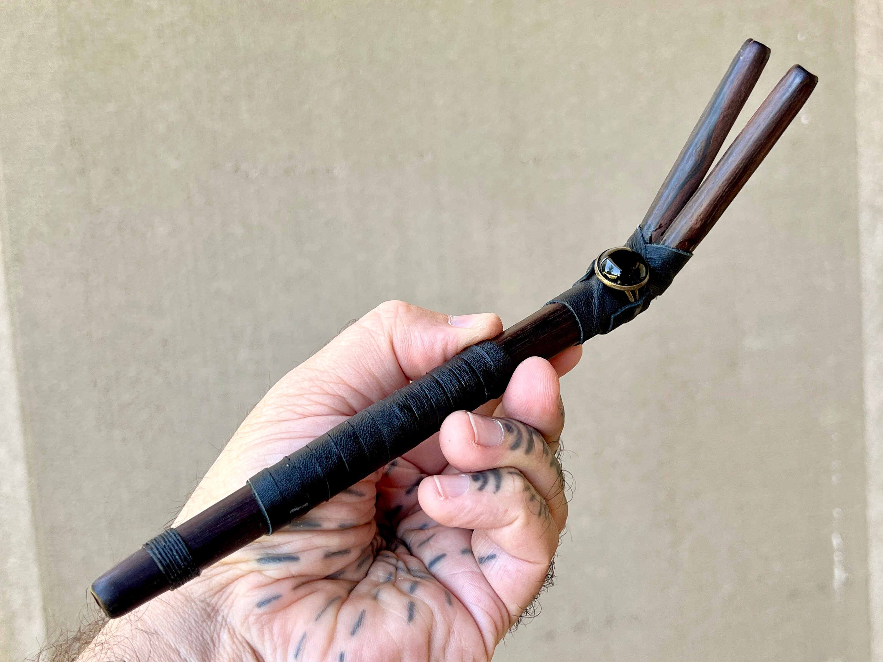 Double Tepi (kuripe) pipe with Black Onyx, Solid Wood Tepi, shamanic ...