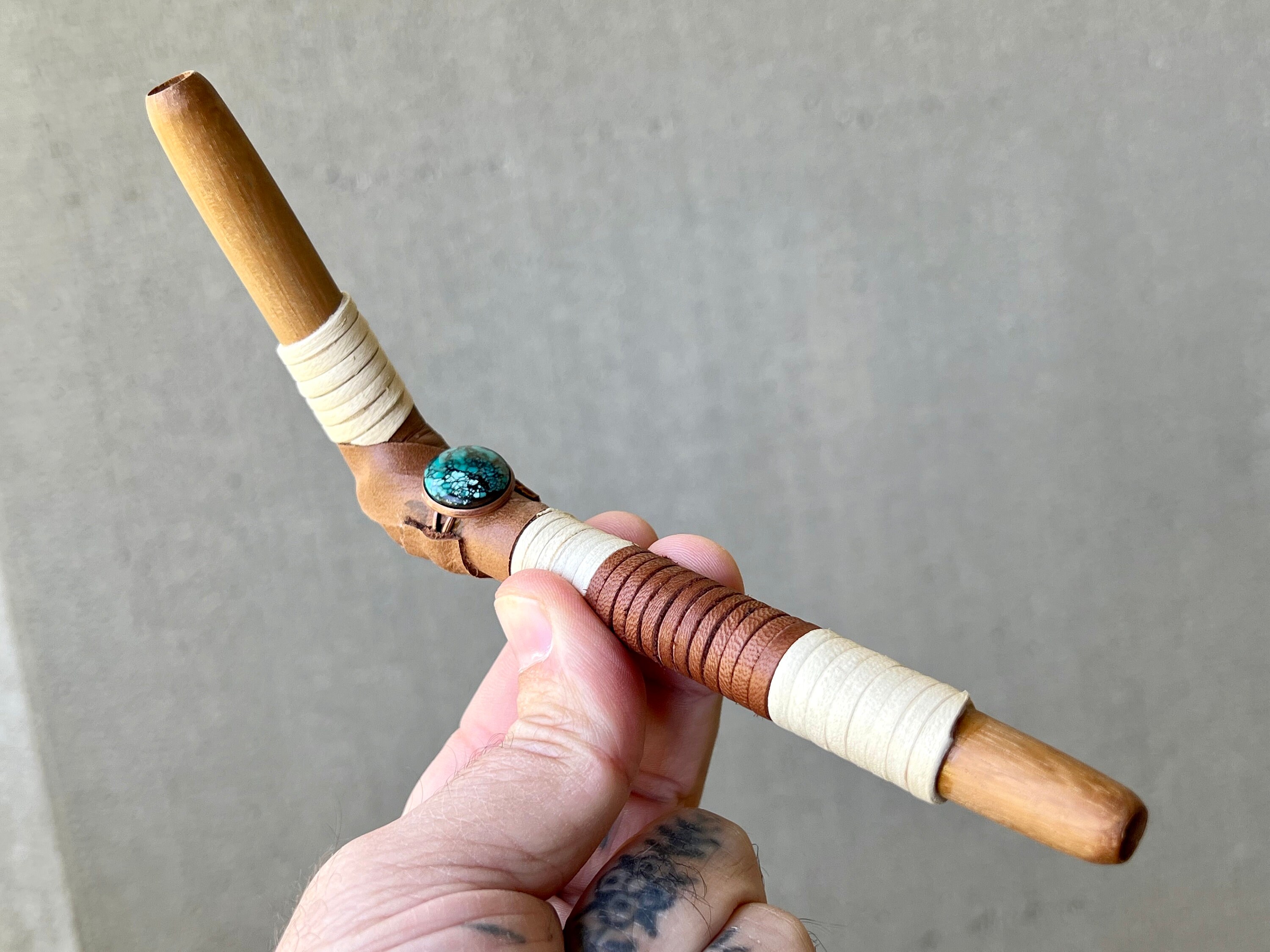 Tepi (kuripe) pipe with Cloud Mountain Turquoise, Solid Wood Tepi ...
