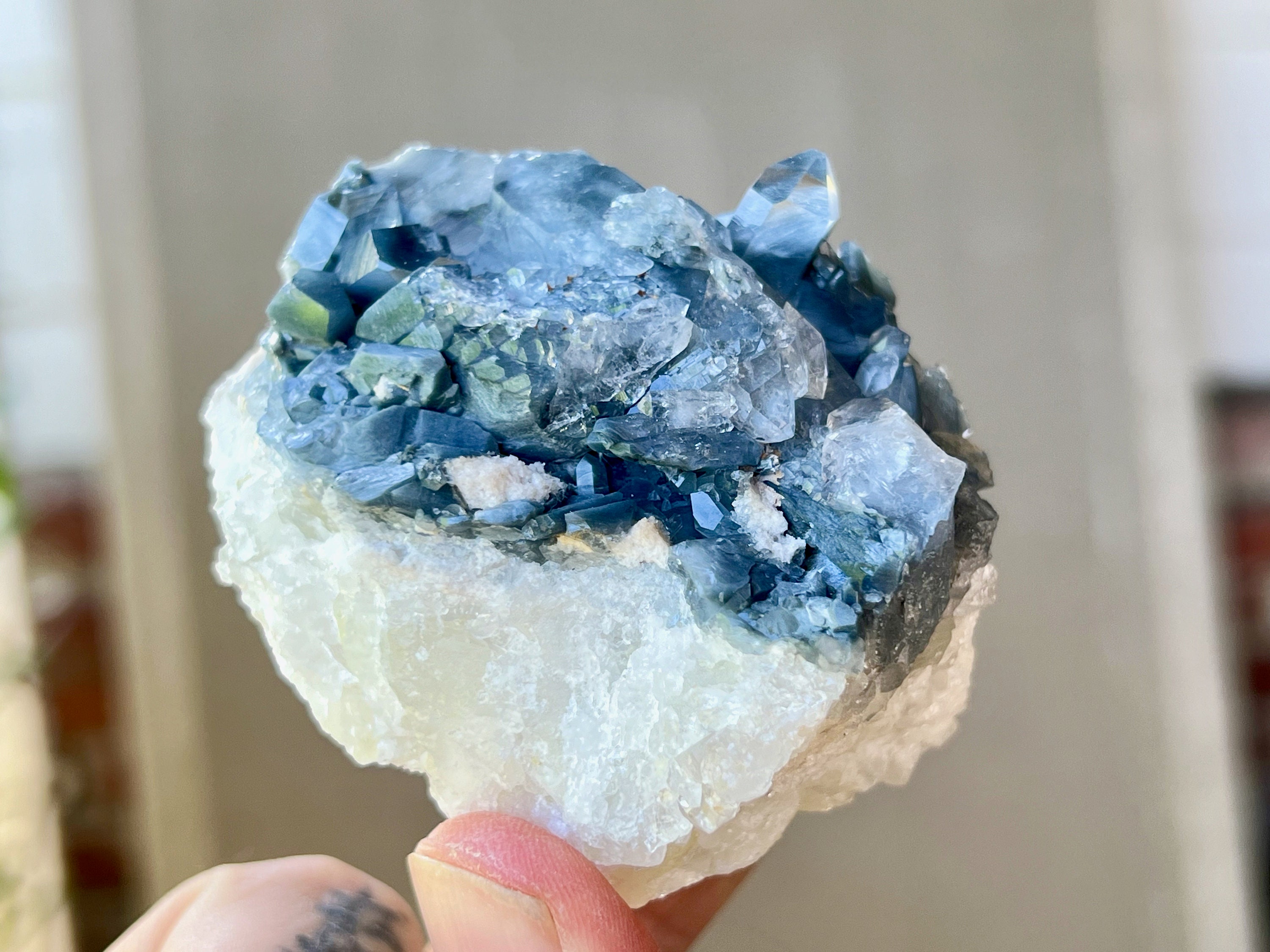Blue Tara Quartz Cluster with Vibrant Blue Riebeckite Inclusions, New ...