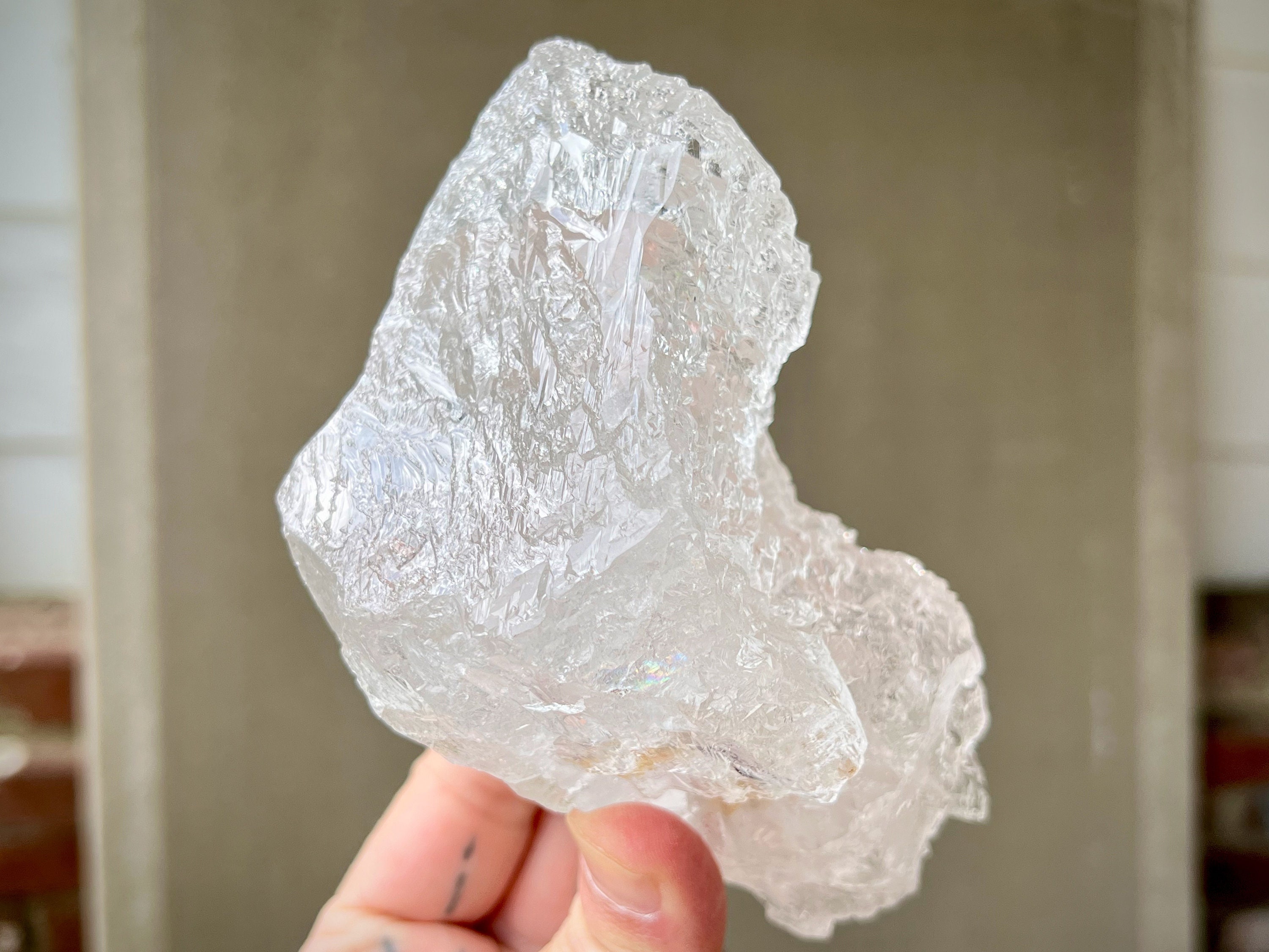 Ice Quartz Crystal with Rainbow, Large Dissolution Quartz Crystal (775g ...