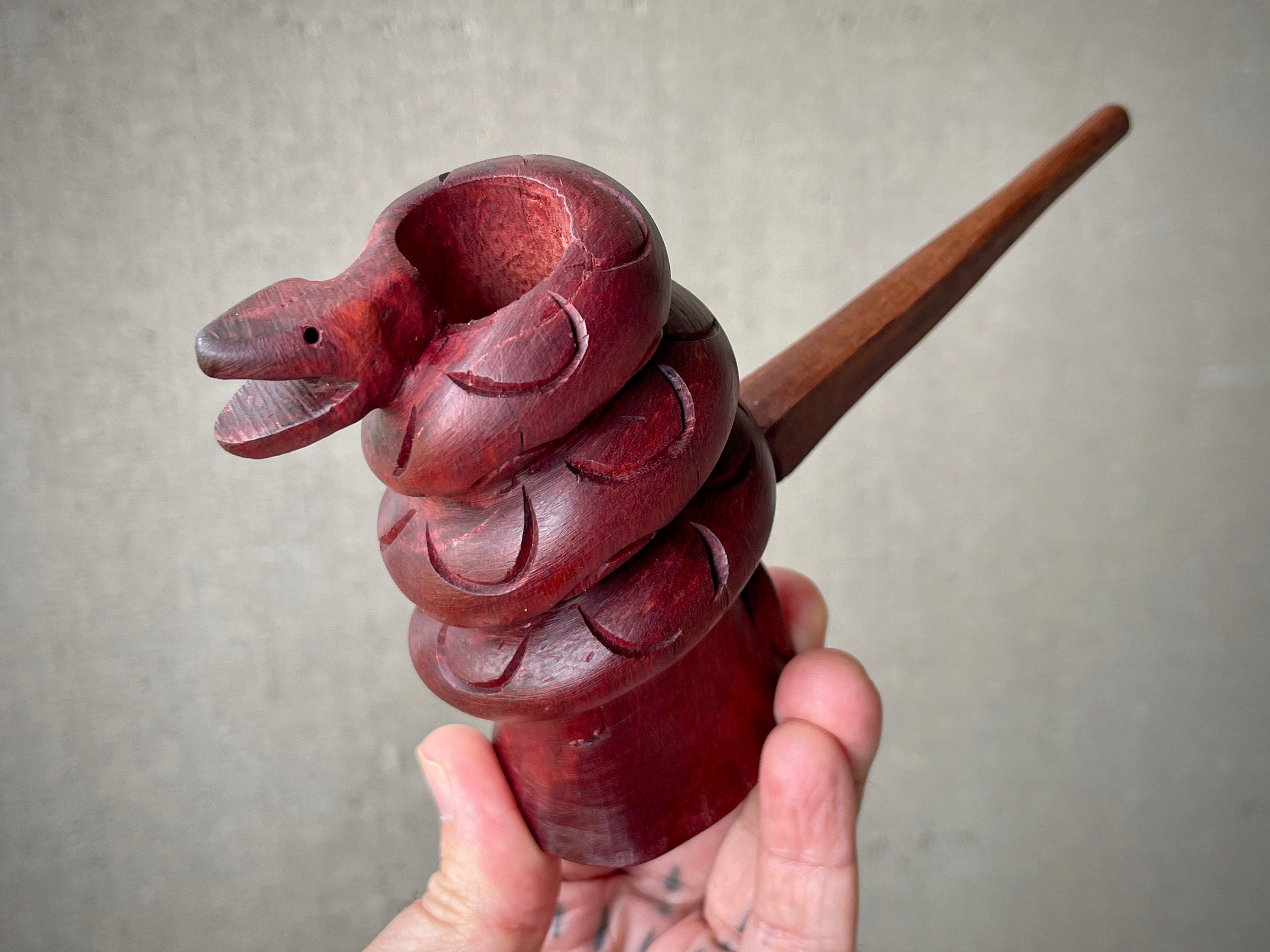Shamanic Serpent Pipe, Hand Carved Wooden Tobacco Pipe with Snake for ...