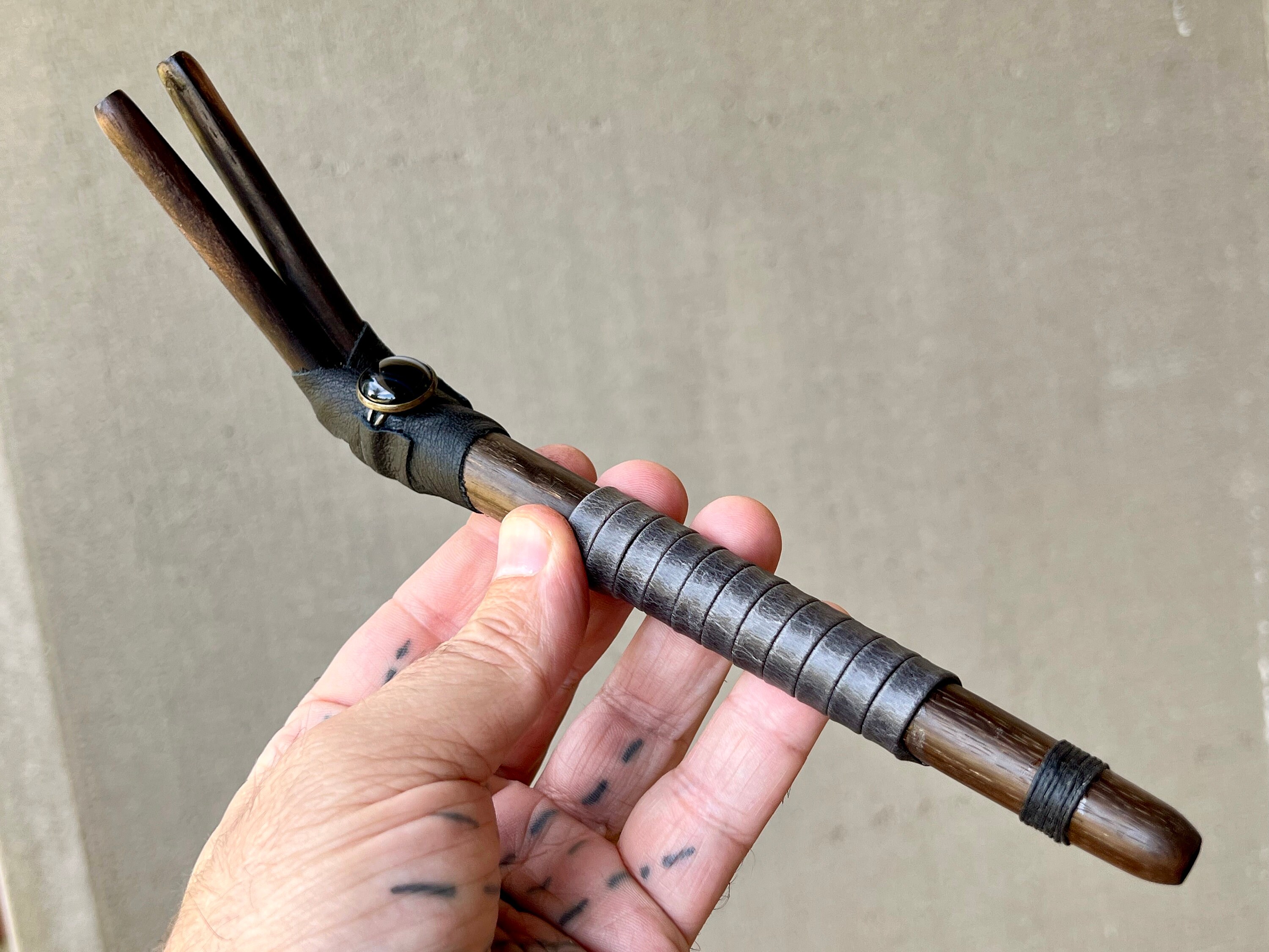 Double Tepi (kuripe) pipe with Black Agate, Solid Wood Tepi, shamanic ...