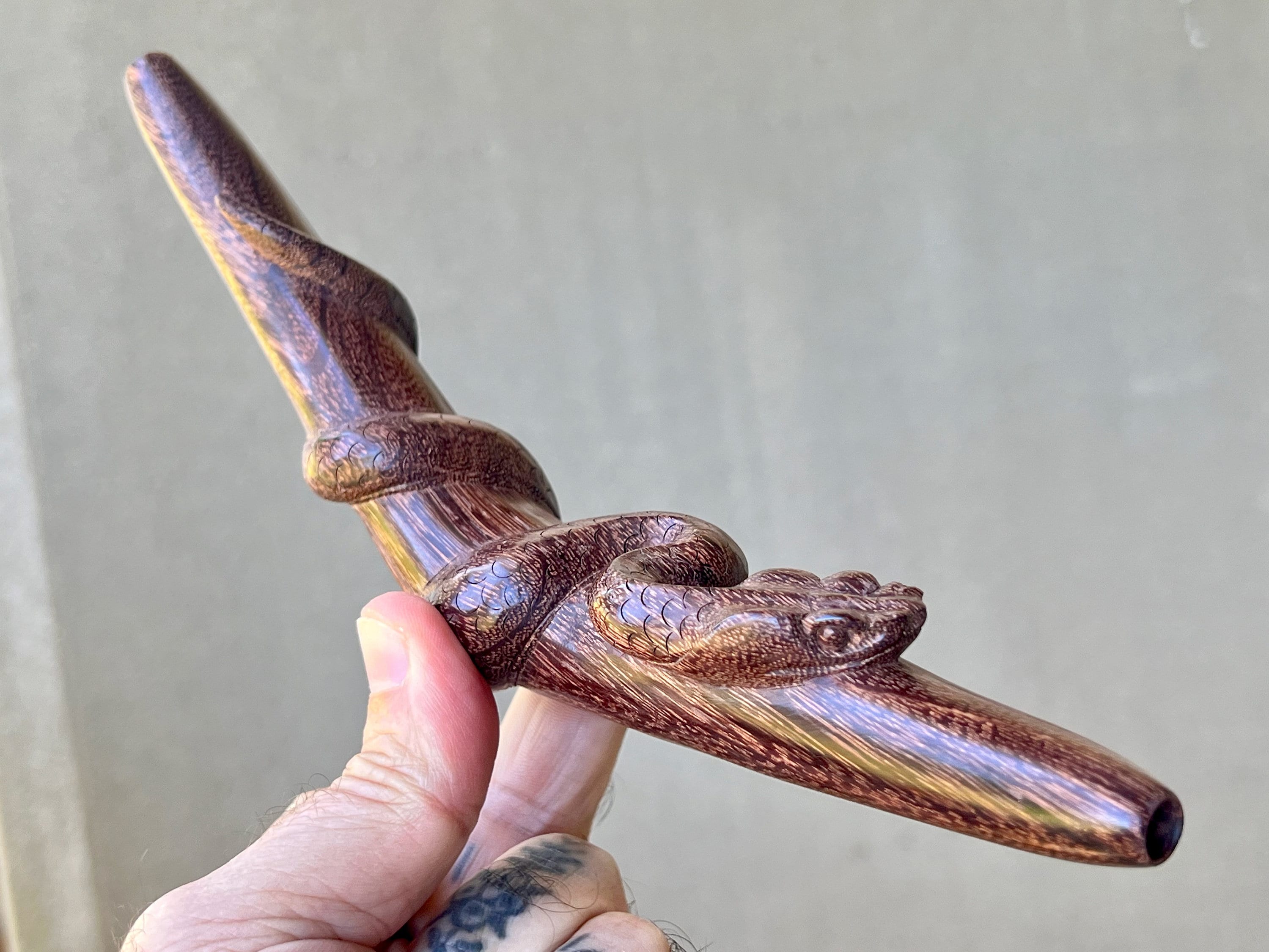 Tepi Pipe with Hand Carved Snake, Traditional Shamanic Applicator Pipe ...