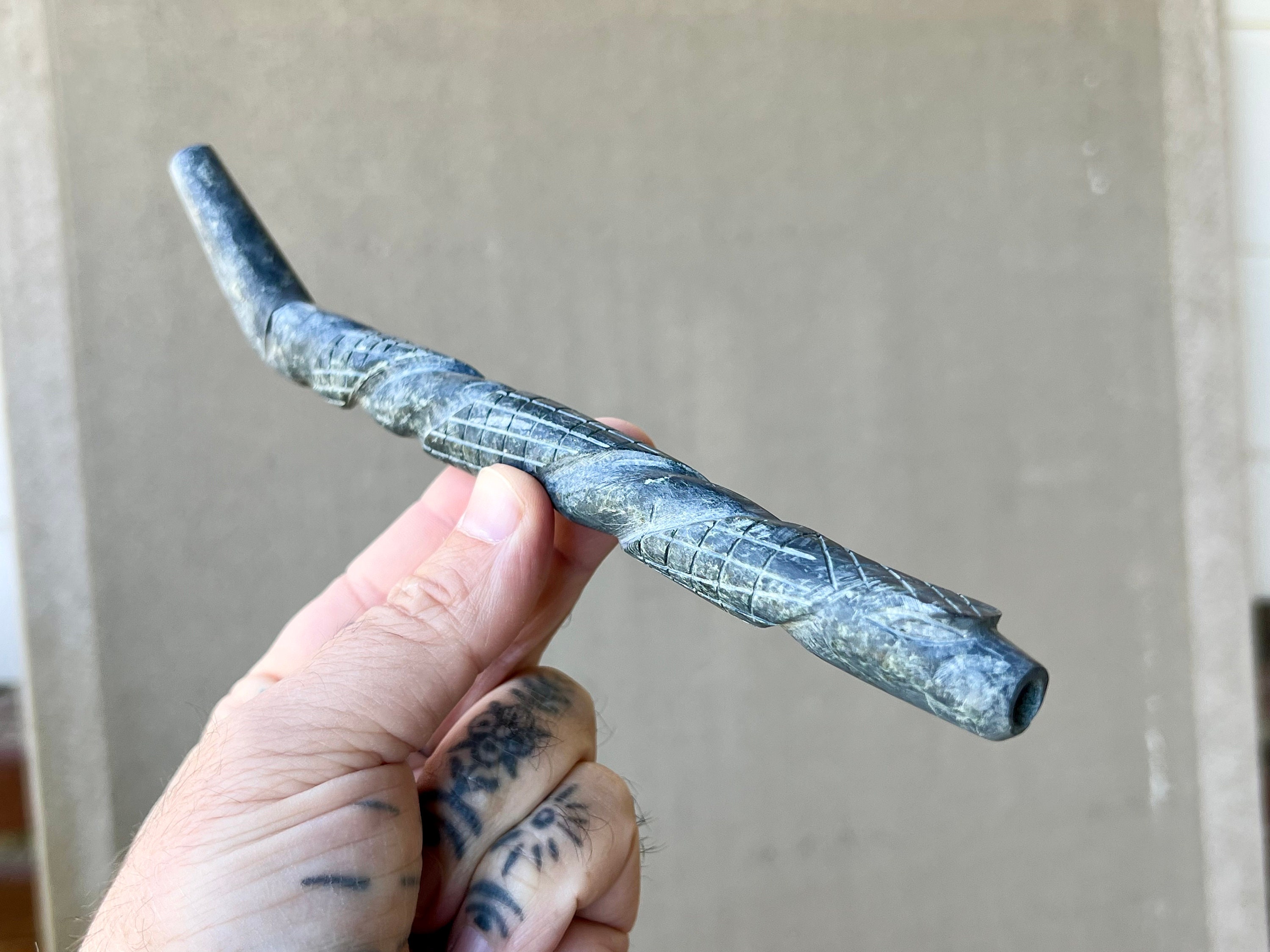 Stone Tepi Pipe, Andean Serpent Totem Tepi, Hand Carved from Stone in ...