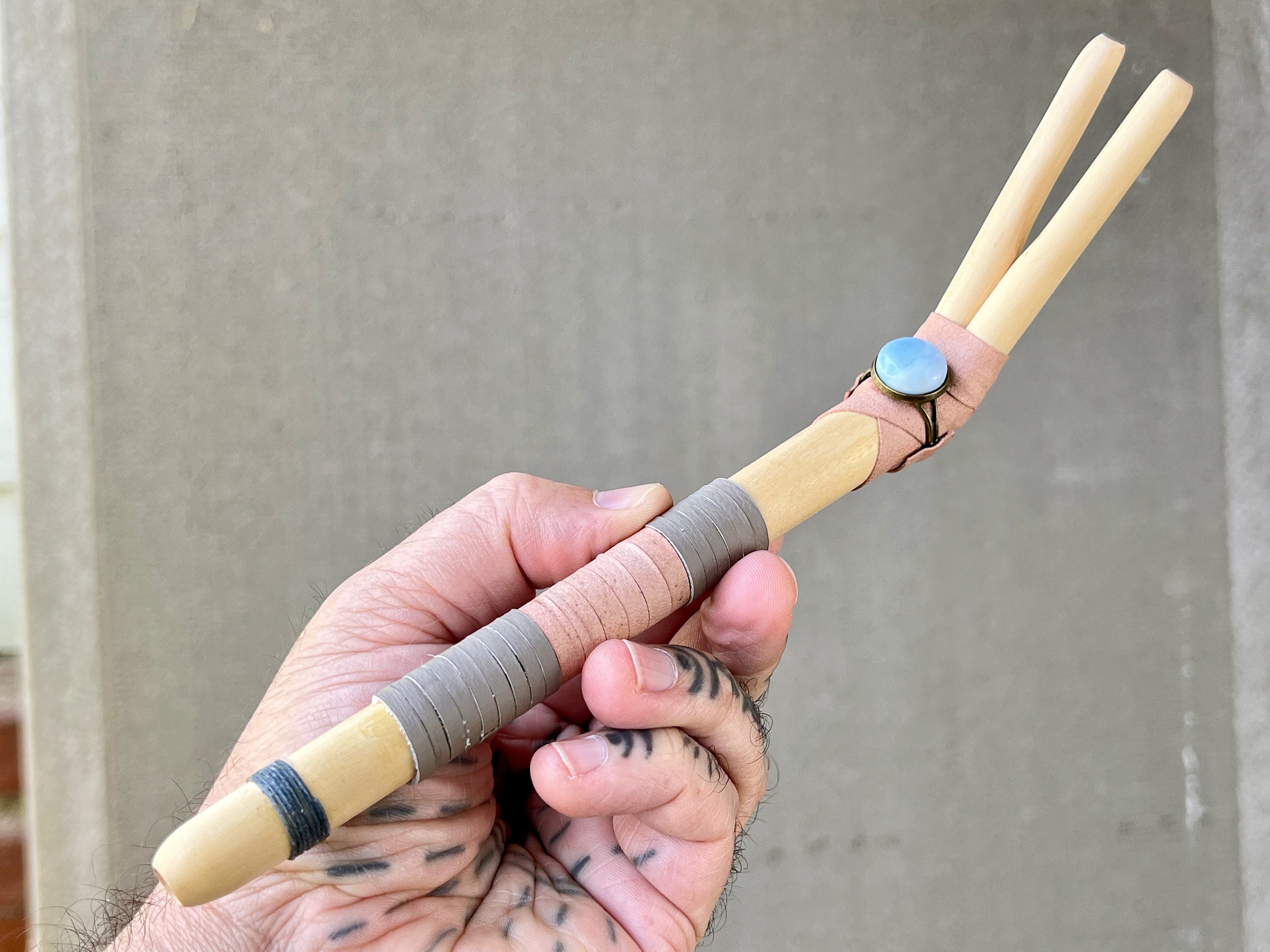 Double Tepi Pipe with Andean Blue Opal, Handcrafted Wooden Double Tepi ...