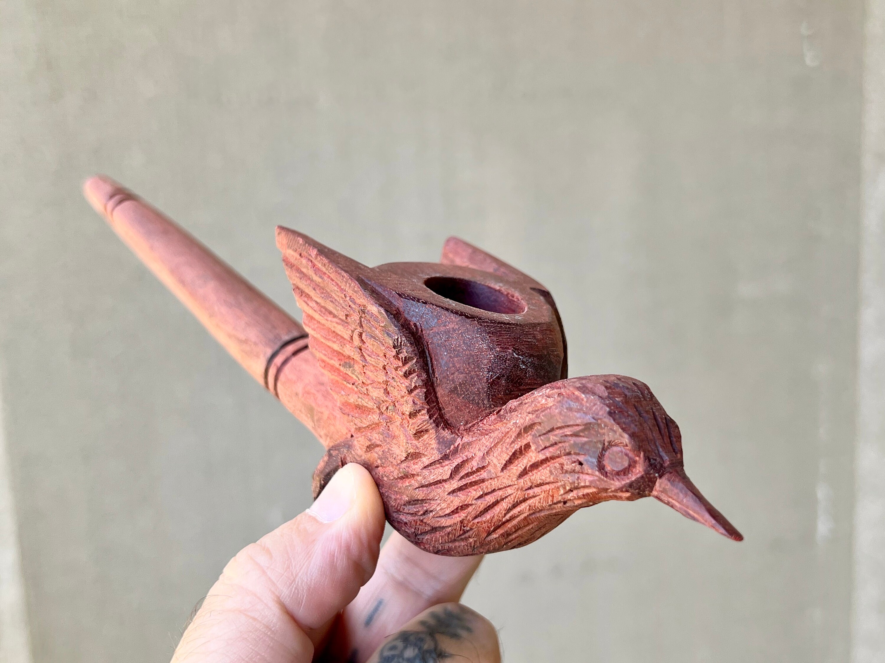 Ceremonial Hummingbird Pipe, Hand Carved Wood Pipe for Shamanic Plant ...