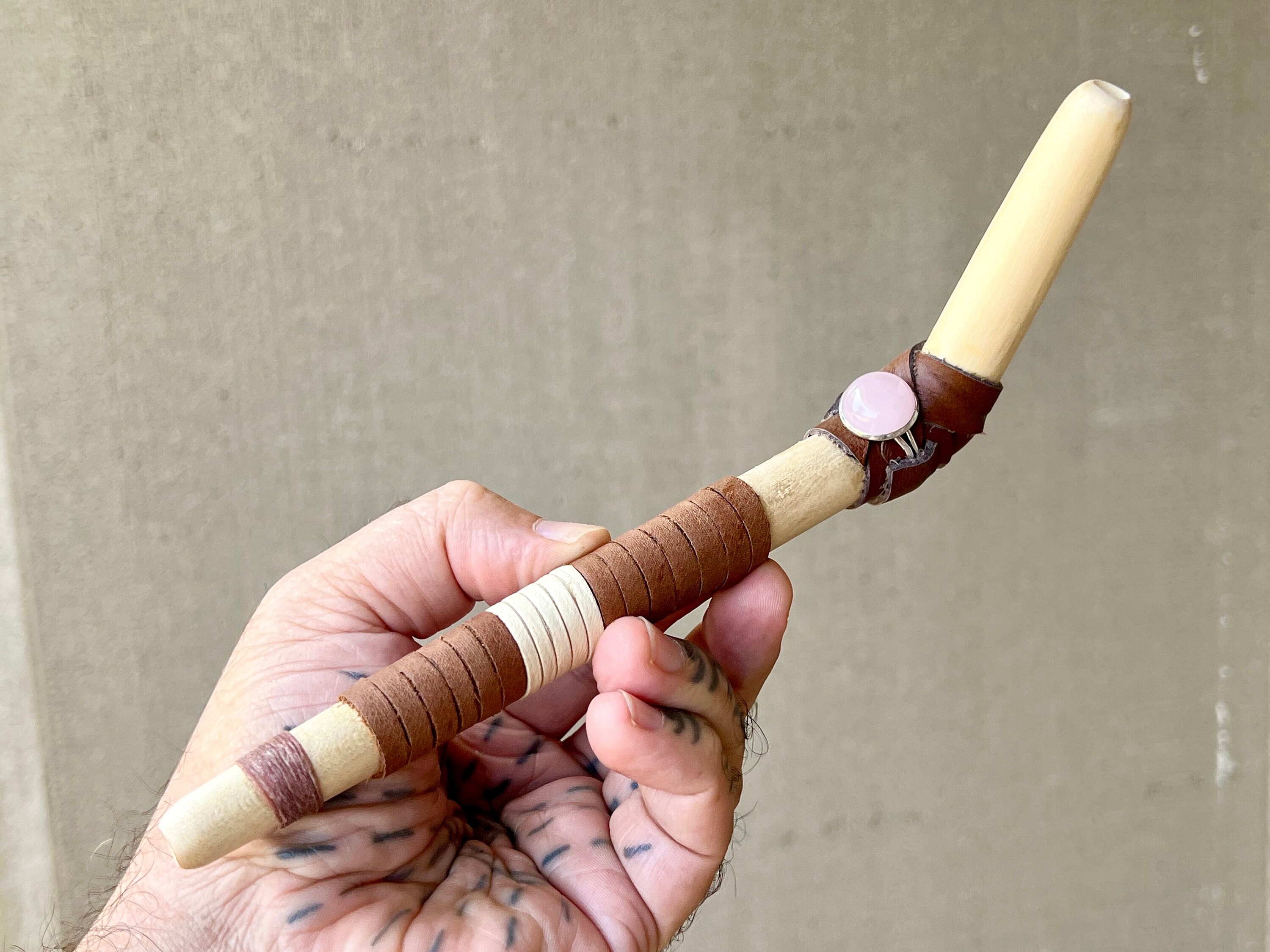 Tepi (kuripe) pipe with Rose Quartz, Basic Solid Wood Tepi, shamanic ...