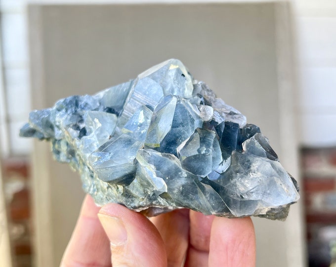 Blue Tara Quartz Cluster With Vibrant Blue Riebeckite Inclusions New blue-tara-quartz-cluster-with-vibrant-blue-riebeckite-inclusions-new