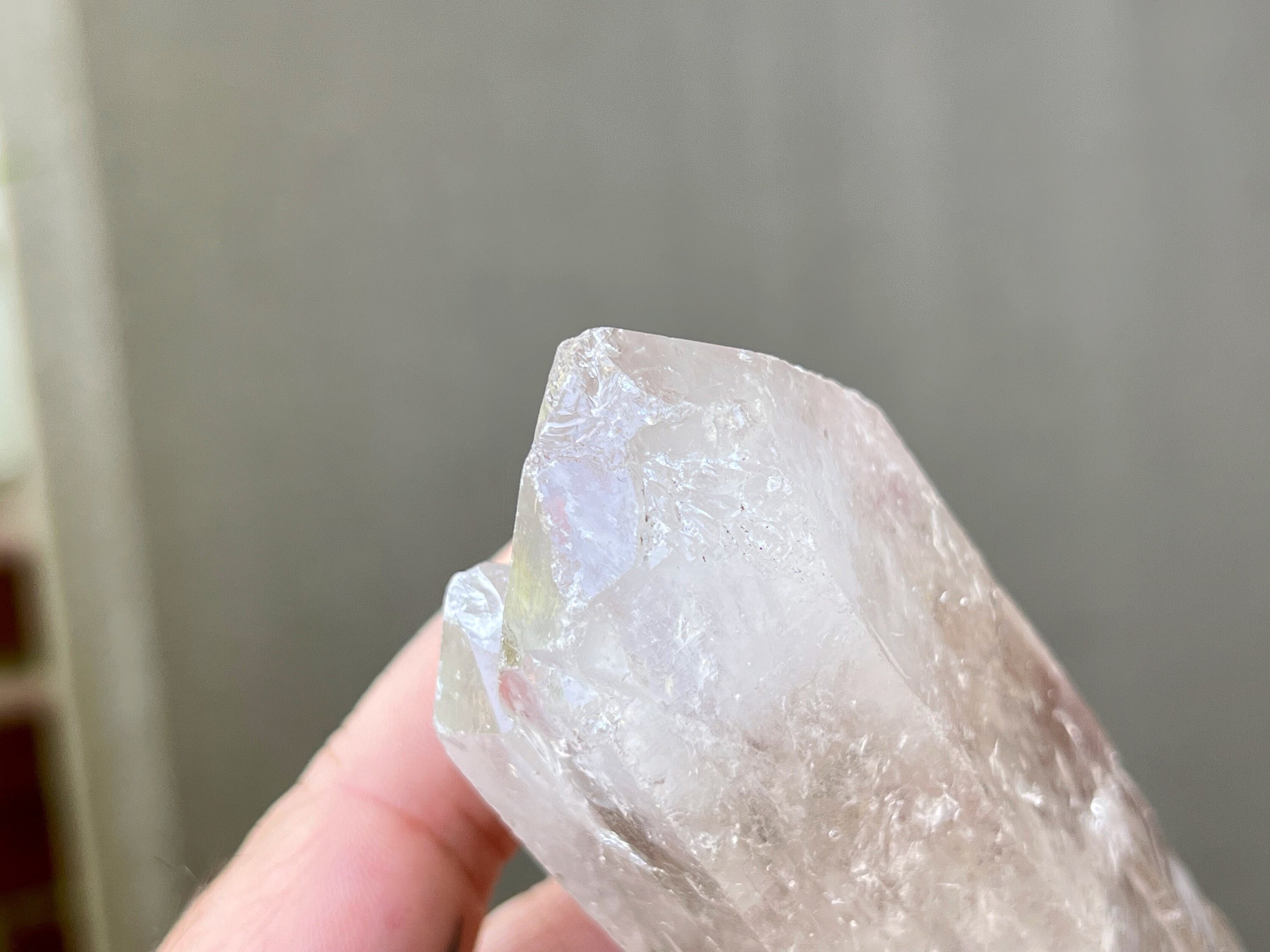 Elestial Quartz Crystal with White Mica Flower Inclusion and Rainbow ...