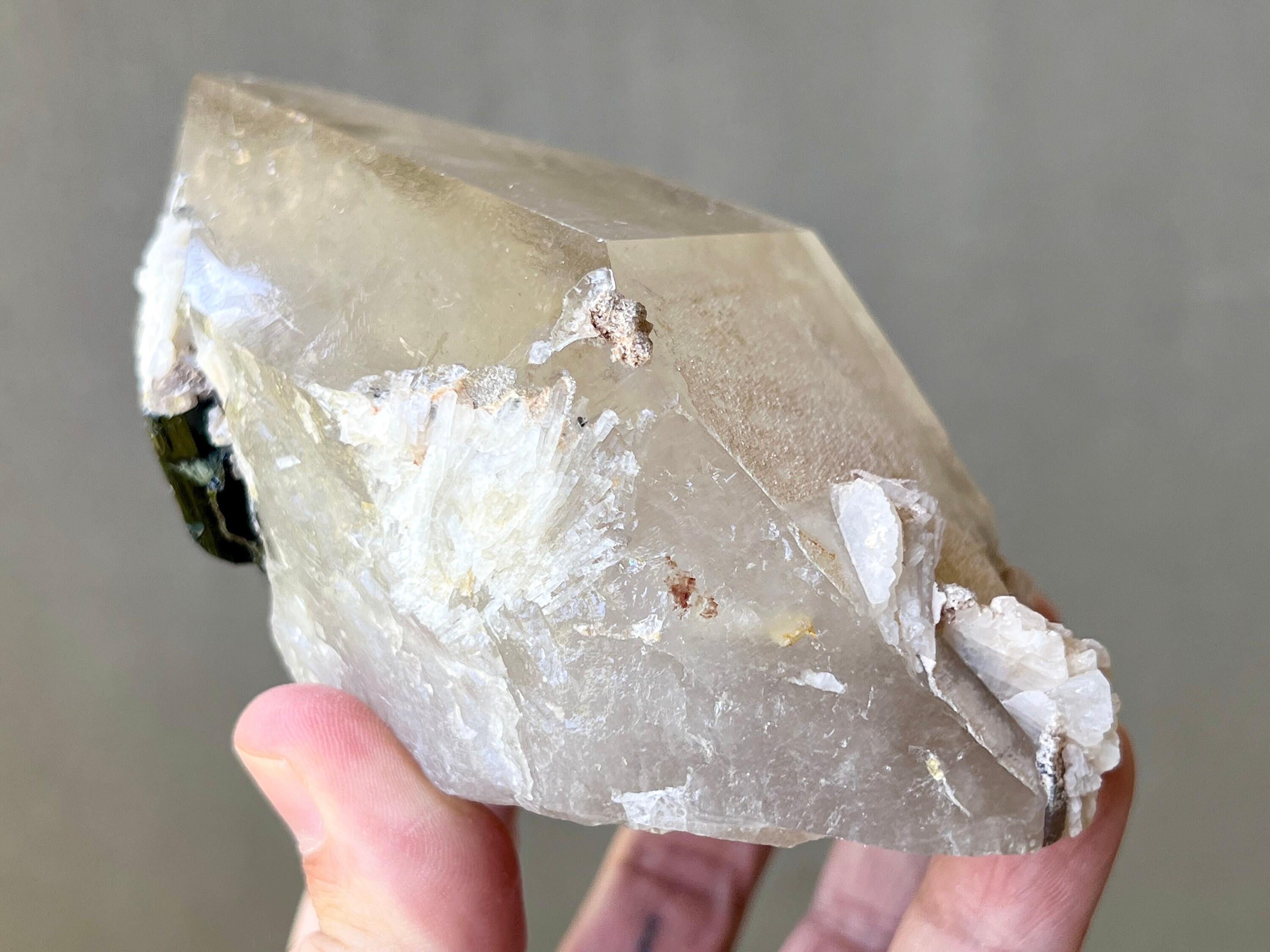 RESERVED for JULIE Quartz with Citrine Inclusion and Indicolite, Large ...