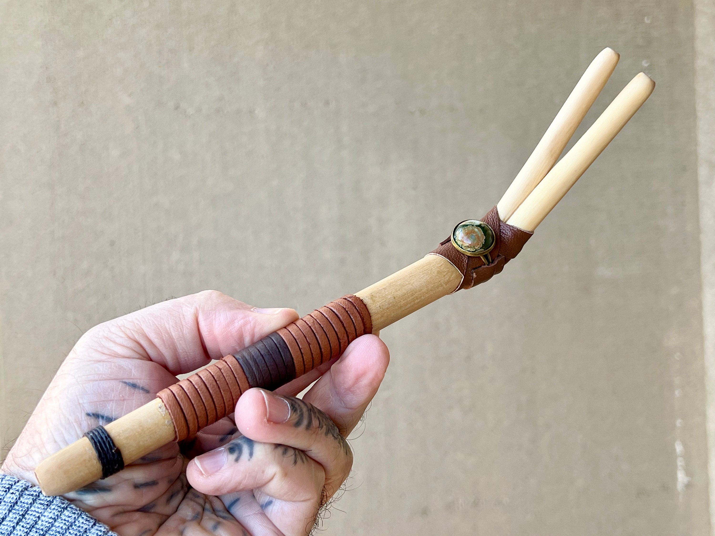 Double Tepi (kuripe) pipe with Rainforest Jasper, Wood Tepi for Hapay ...