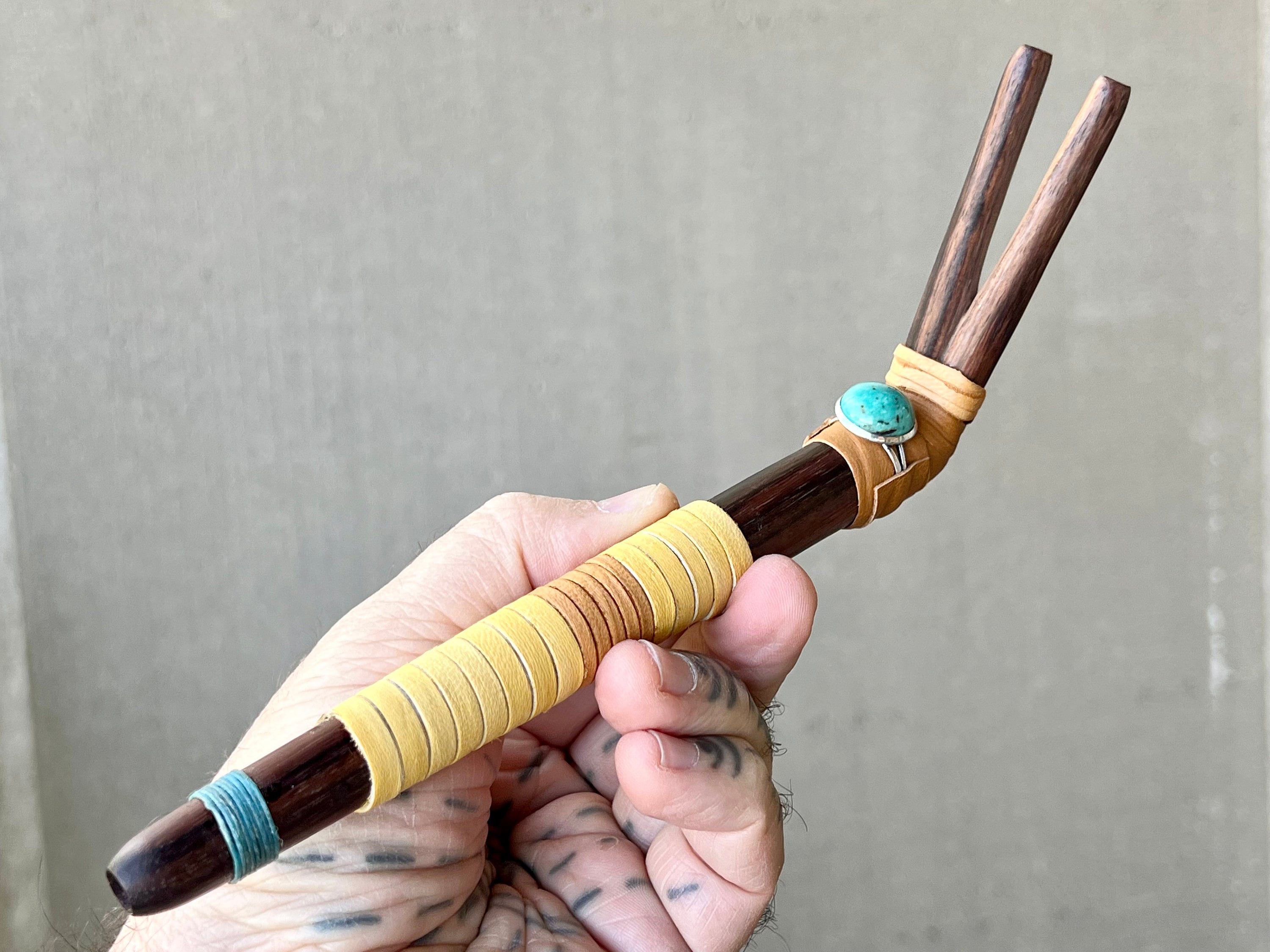 Double Tepi (kuripe) pipe with Cloud Mountain Turquoise, Solid Wood ...