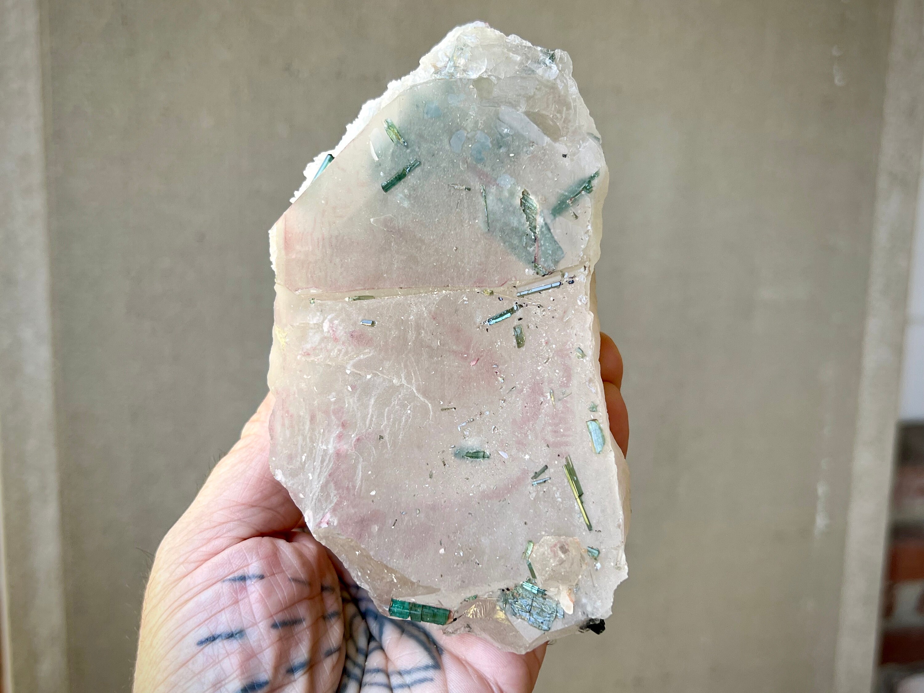 Beautiful Large Quartz Crystal with Gemmy Green Tourmaline Inclusions ...